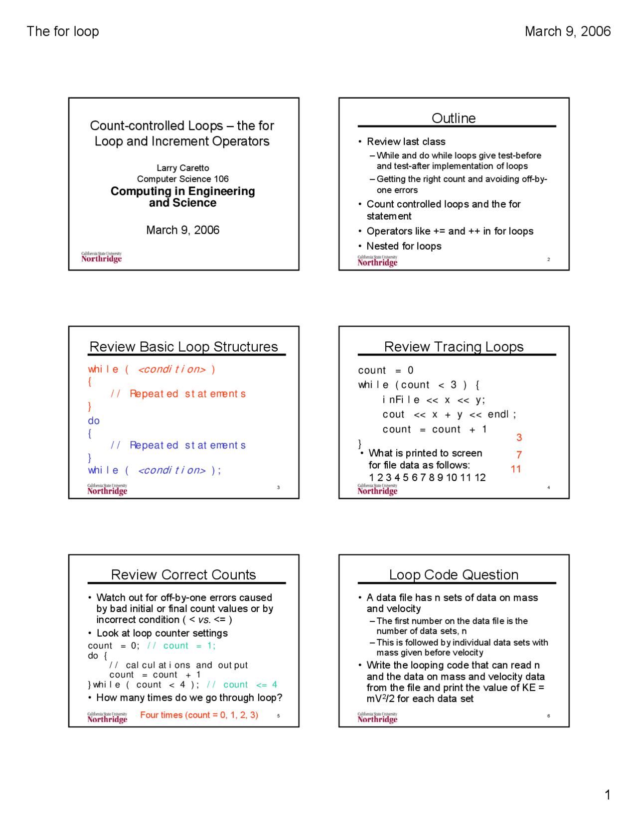 Count Controlled Loops Computing In Engineering And Science Lecture Slides Docsity