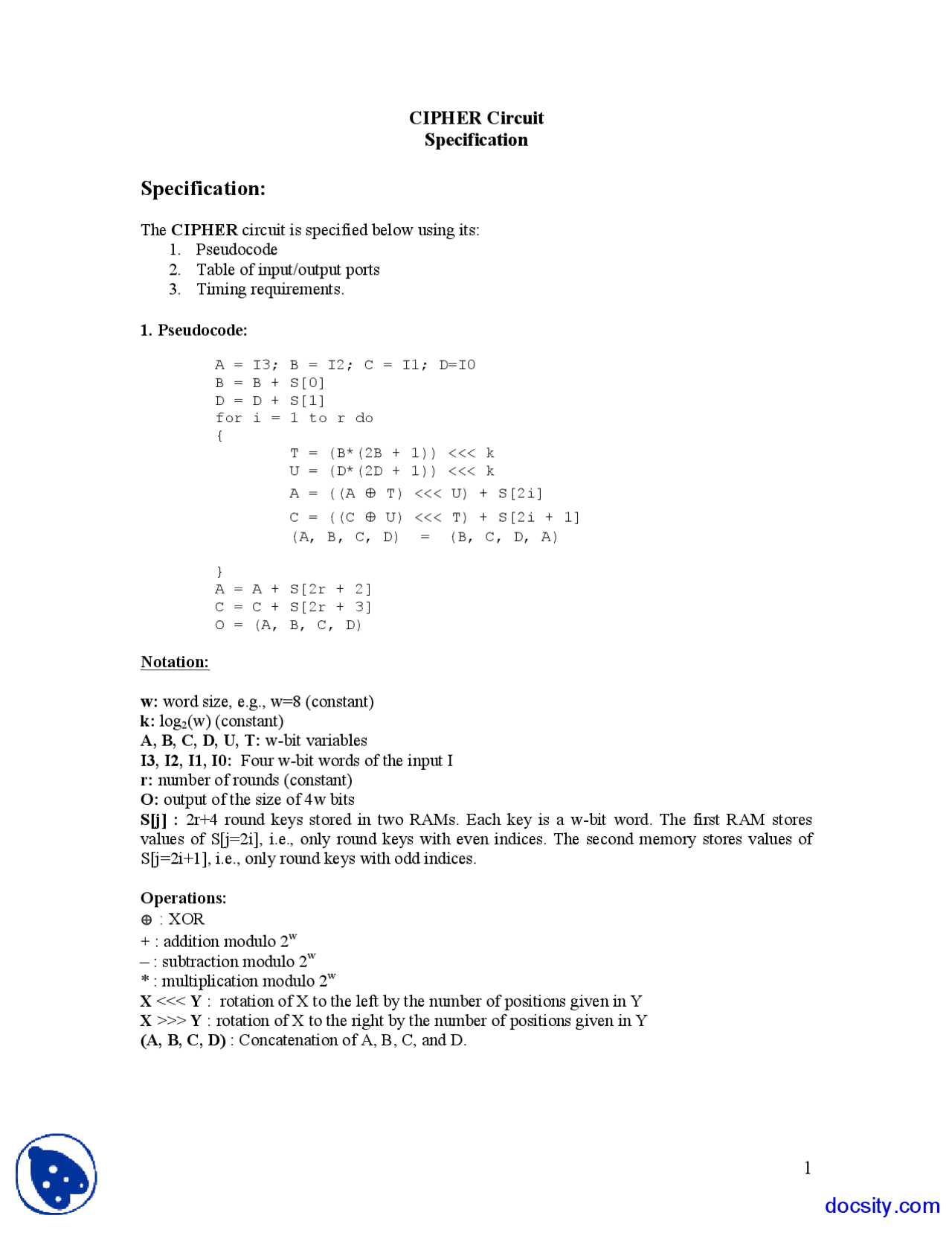 Cipher Circuit Digital System Design With Vhdl Excercise Docsity