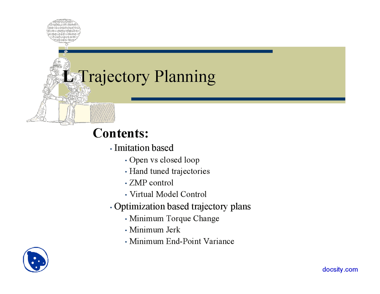Trajectory Planning Autonomous Robots Lecture Slides Docsity