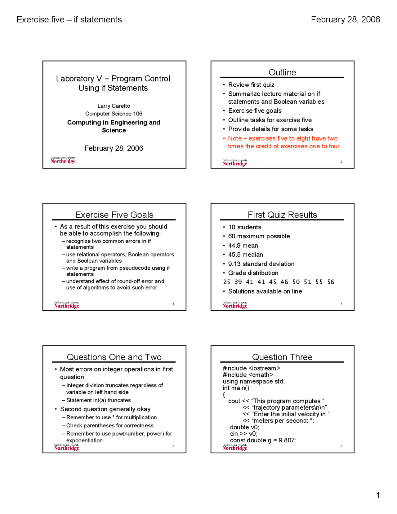 Exercise Five: Using if Statements in Program Control | Slides Computer Science | Docsity