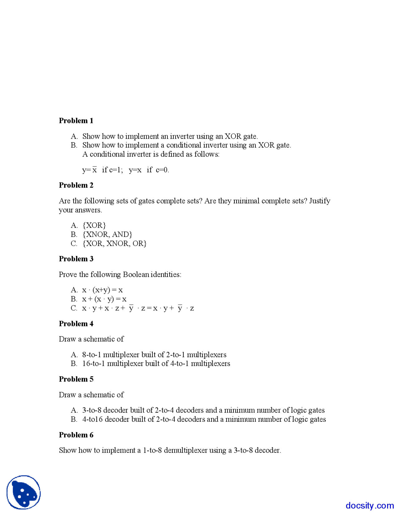 Gates Digital System Design With Vhdl Homework Exercises Digital Systems Design Docsity