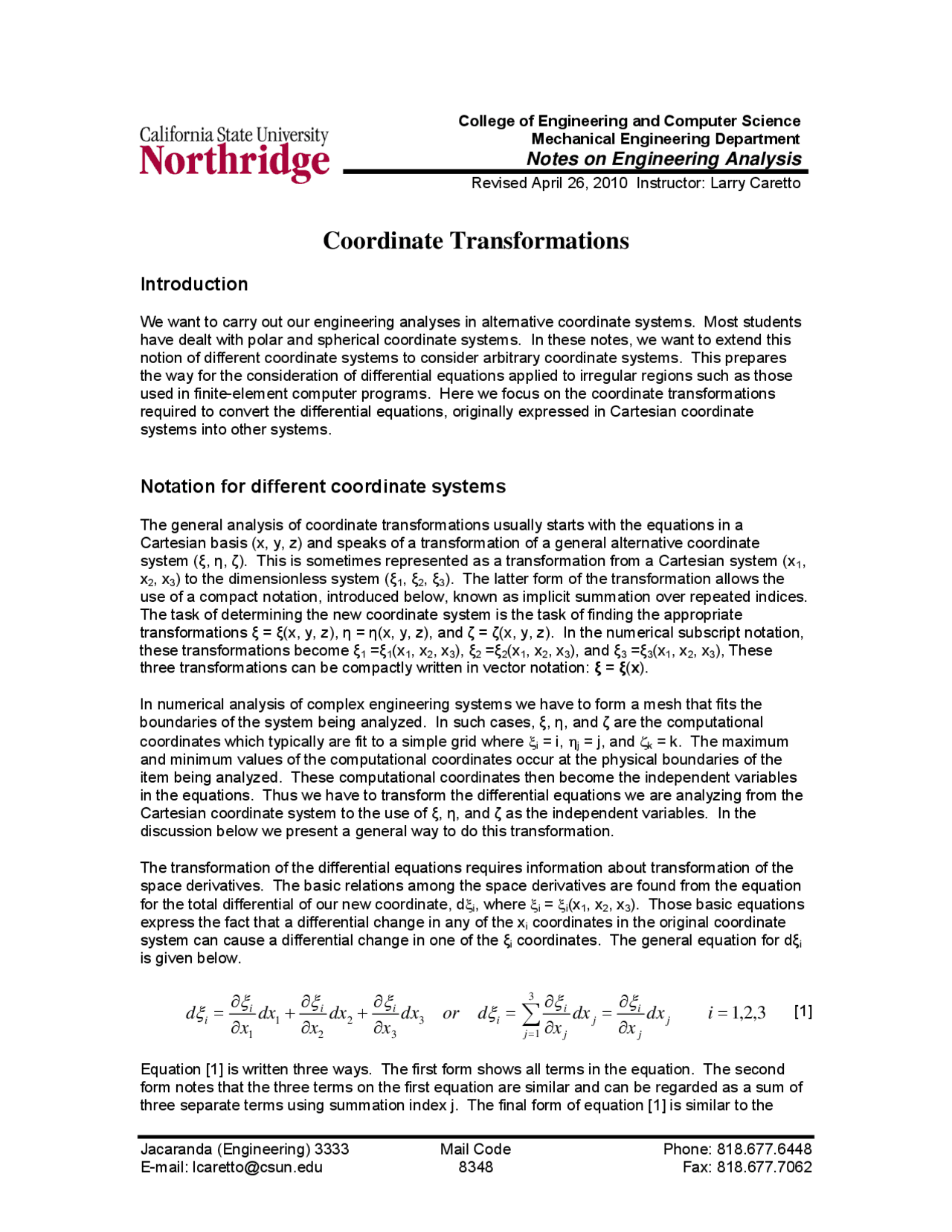 Coordinate Transformations Computational Fluid Dynamics Lecture