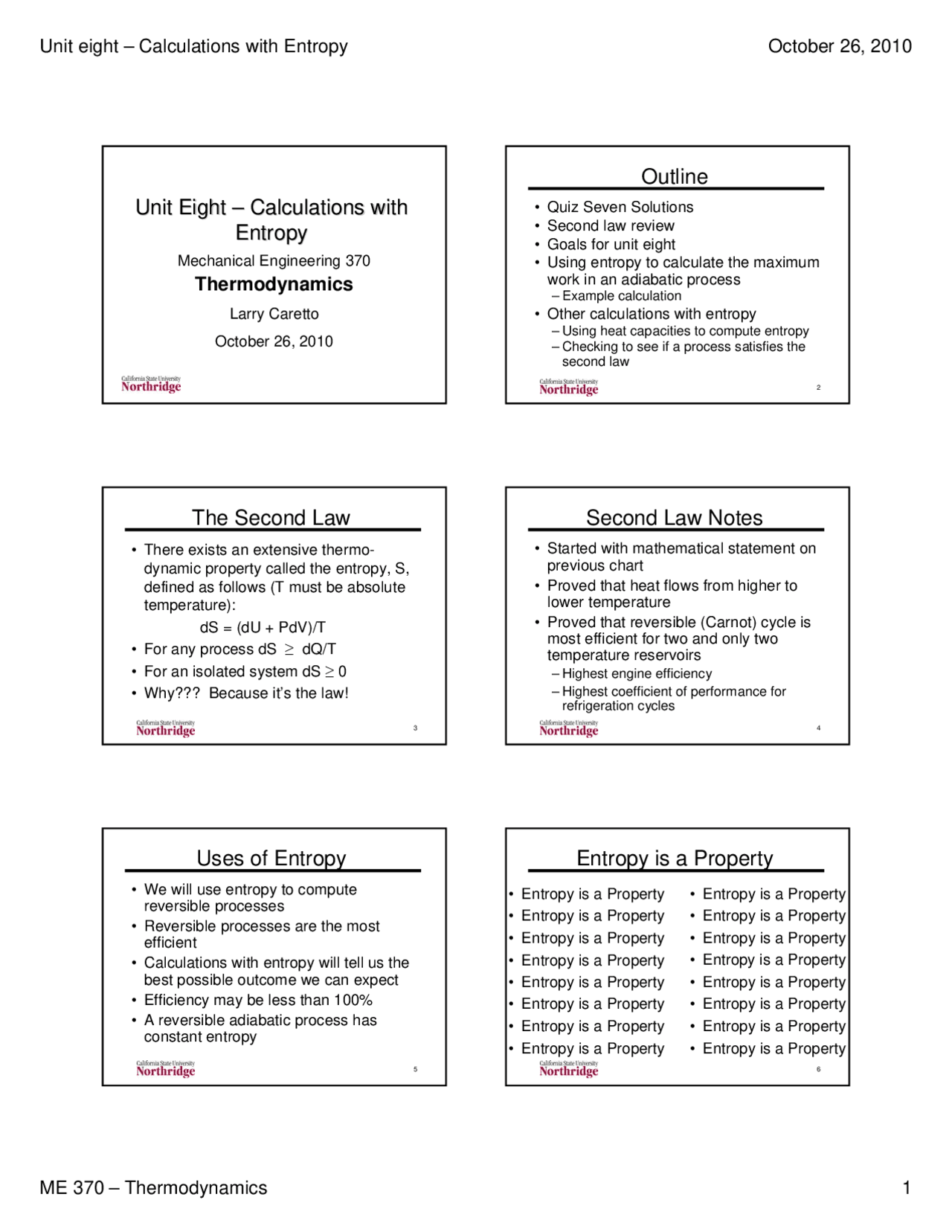 Calculations With Entropy Thermodynamics Lecture Slides Slides