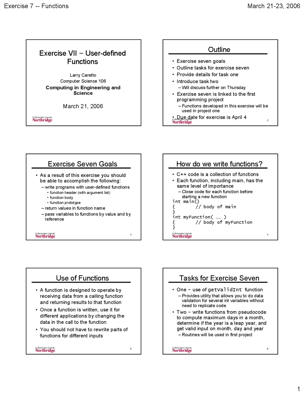 User-Defined Functions in C++ - Exercise 7 | Slides Computer Science | Docsity