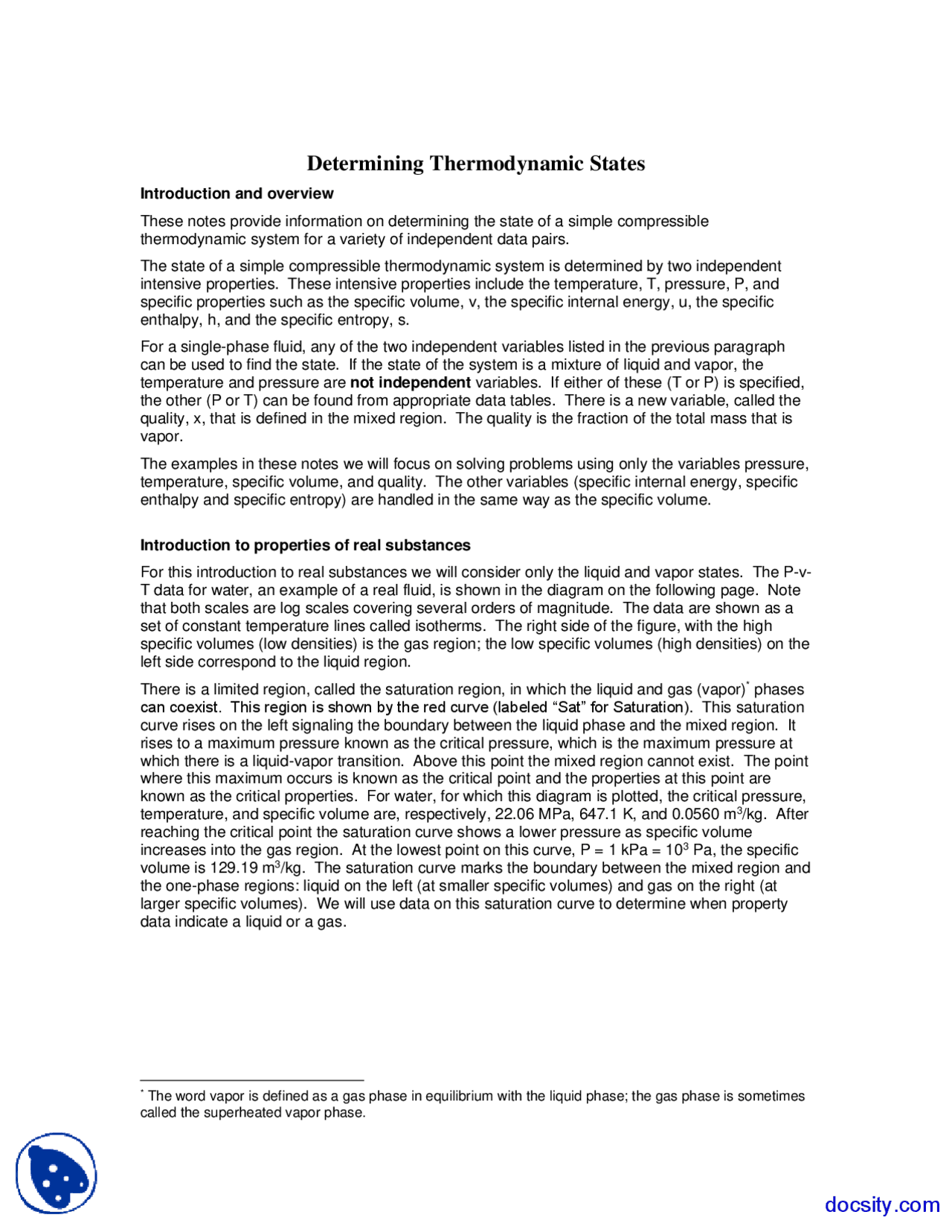 Determining Thermodynamic States Thermodynamics Lecture Notes Docsity