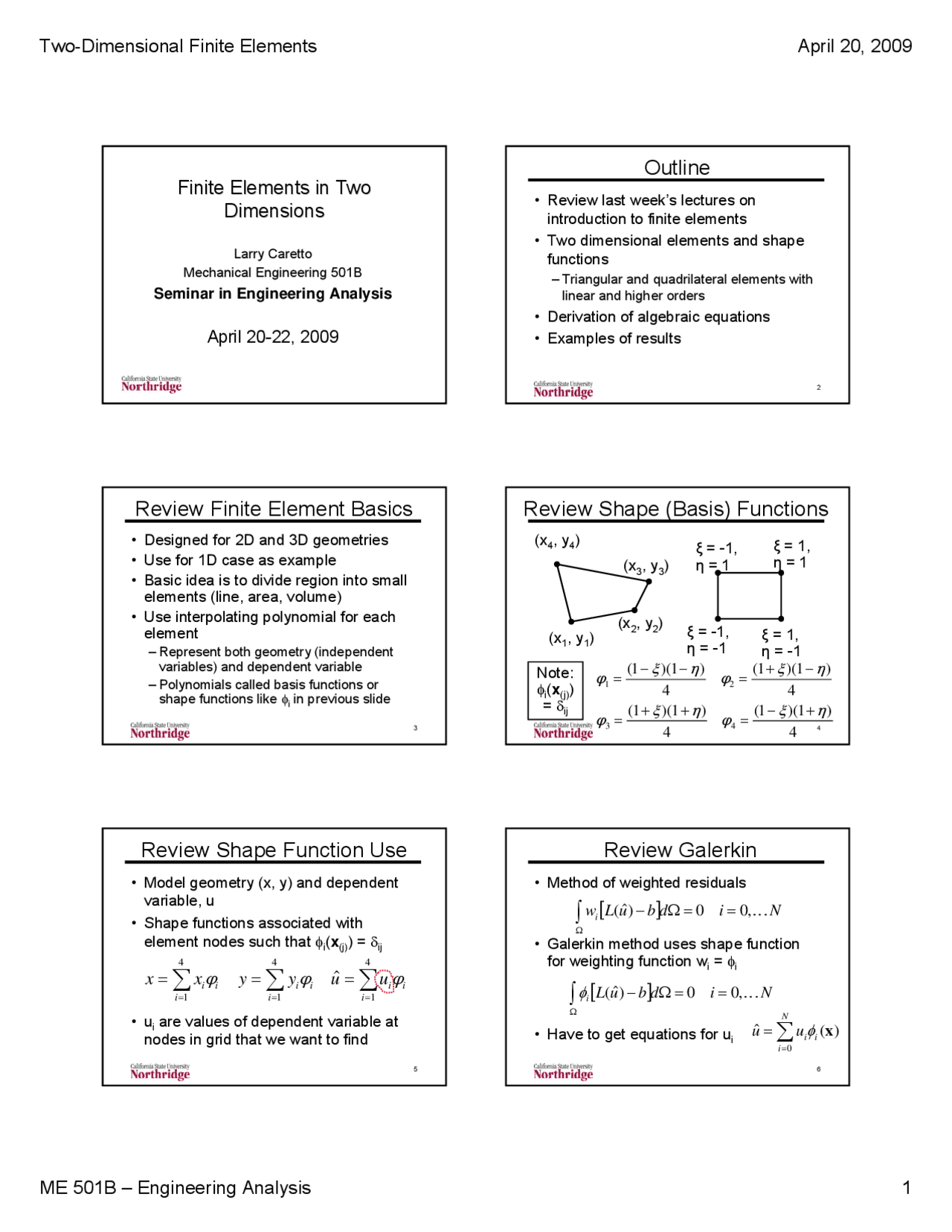 Finite Elements In Two Dimensions Seminar In Engineering Analysis Lecture Slides Docsity