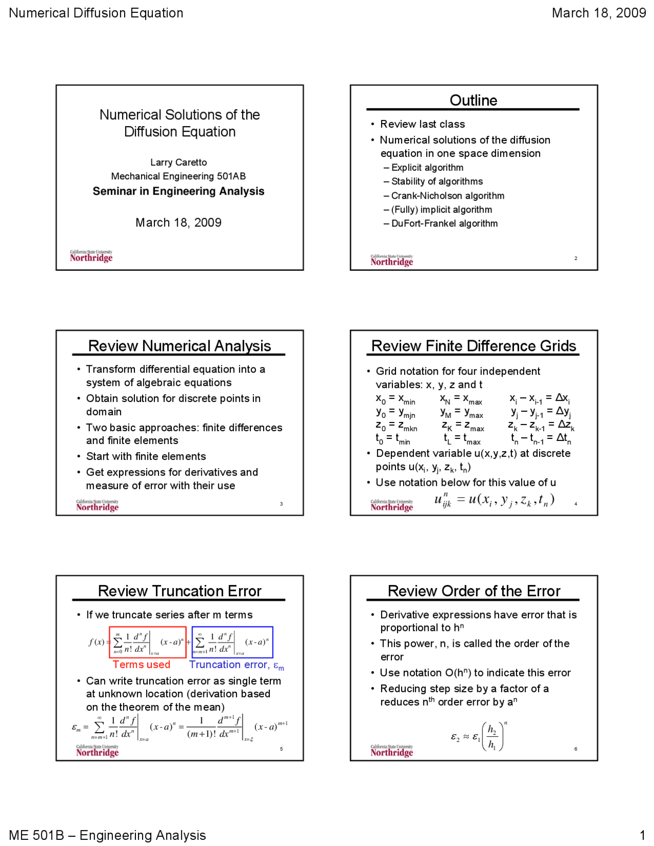 Numerical Diffusion Equation Seminar In Engineering Analysis
