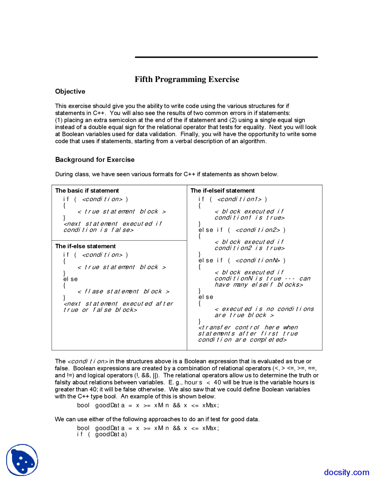 Structures For Statements Computing In Engineering And Science Exercise Docsity