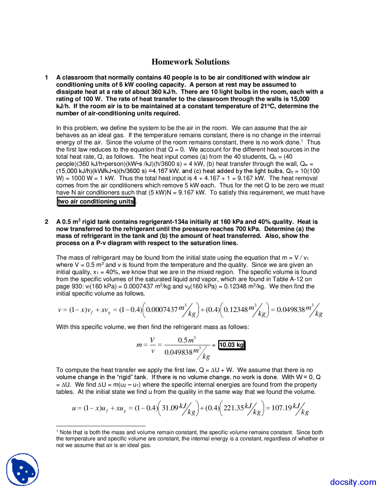 Heat Transfer Rate Thermodynamics Solved Homework Docsity
