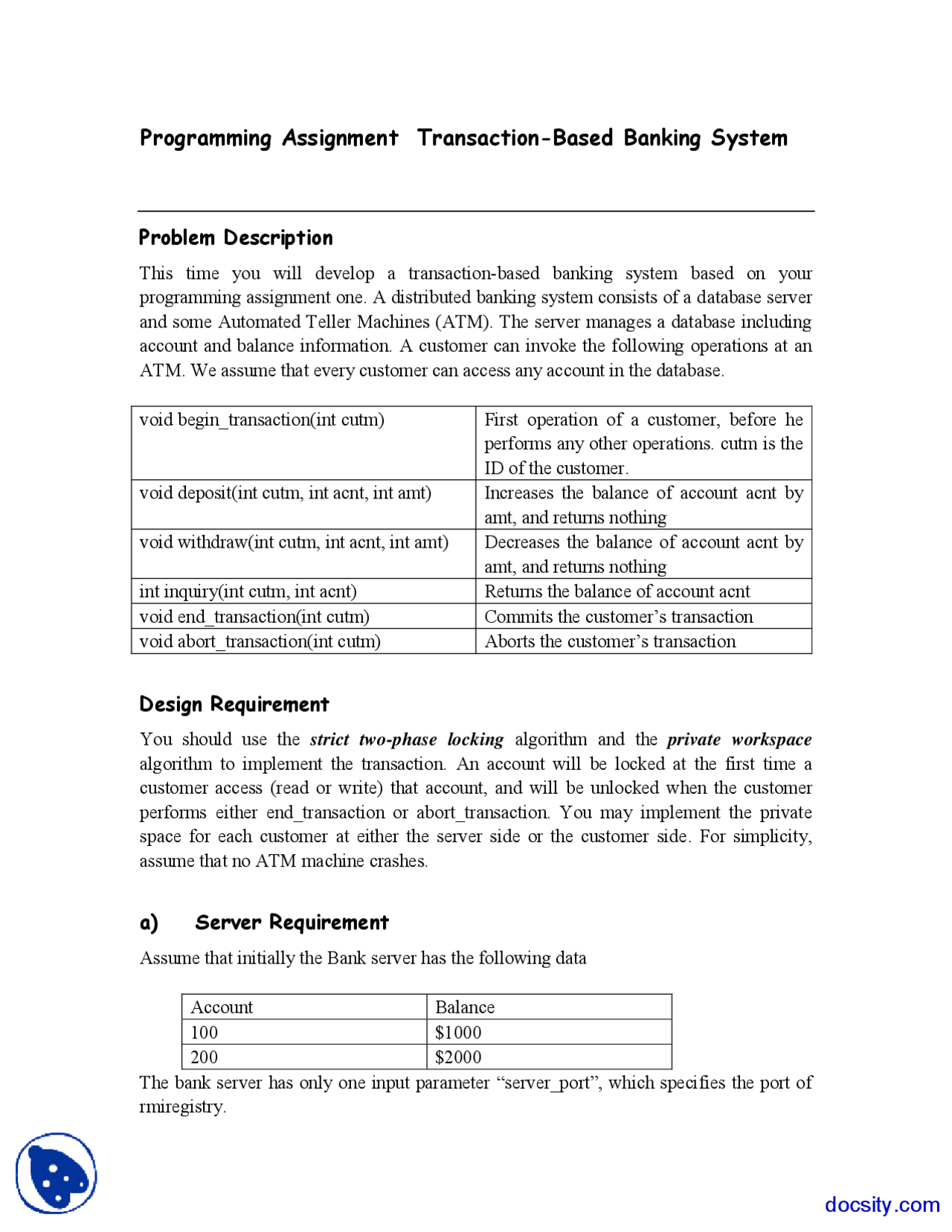 Transaction Based Banking System - Distributed Operating Systems - Assignment | Exercises ...