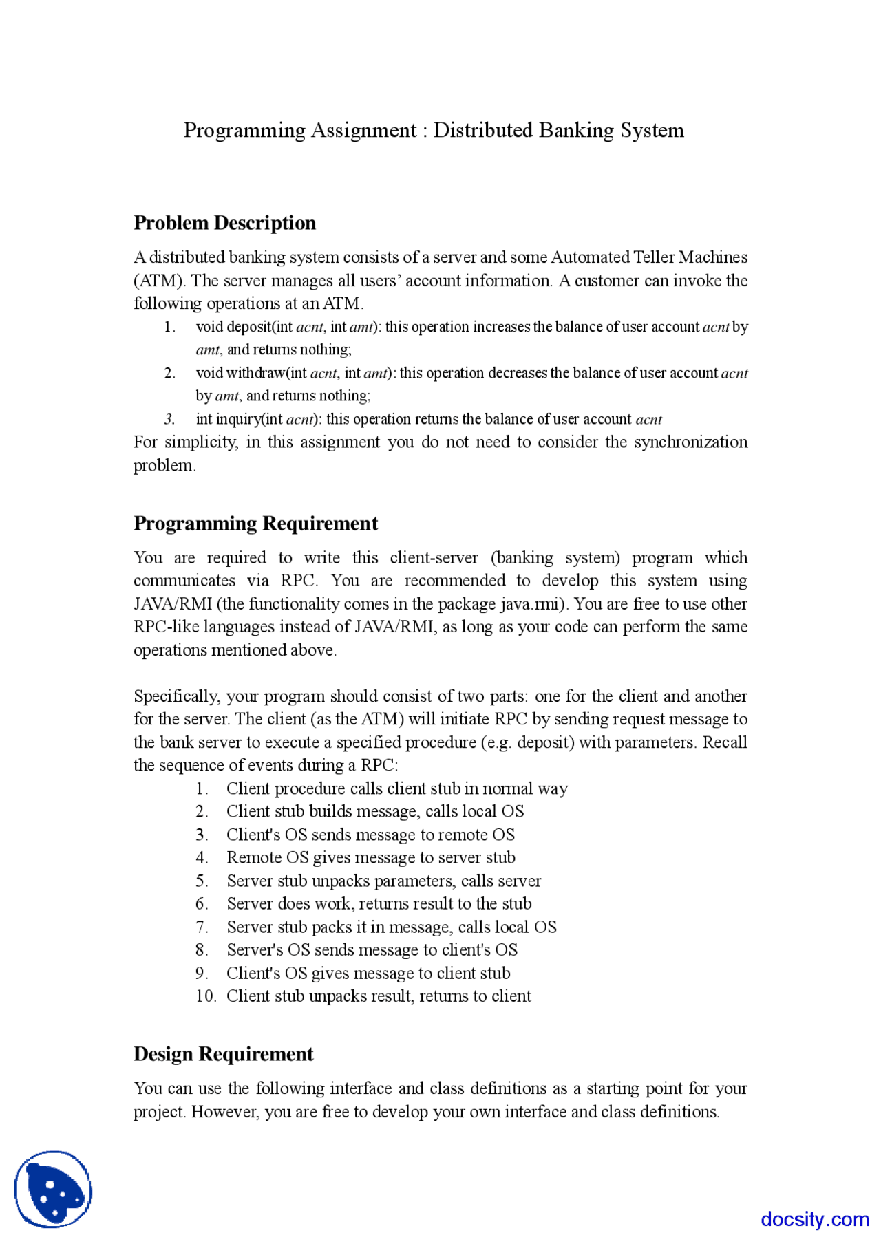 Distributed Banking System - Distributed Operating Systems - Assignment | Exercises Distributed ...