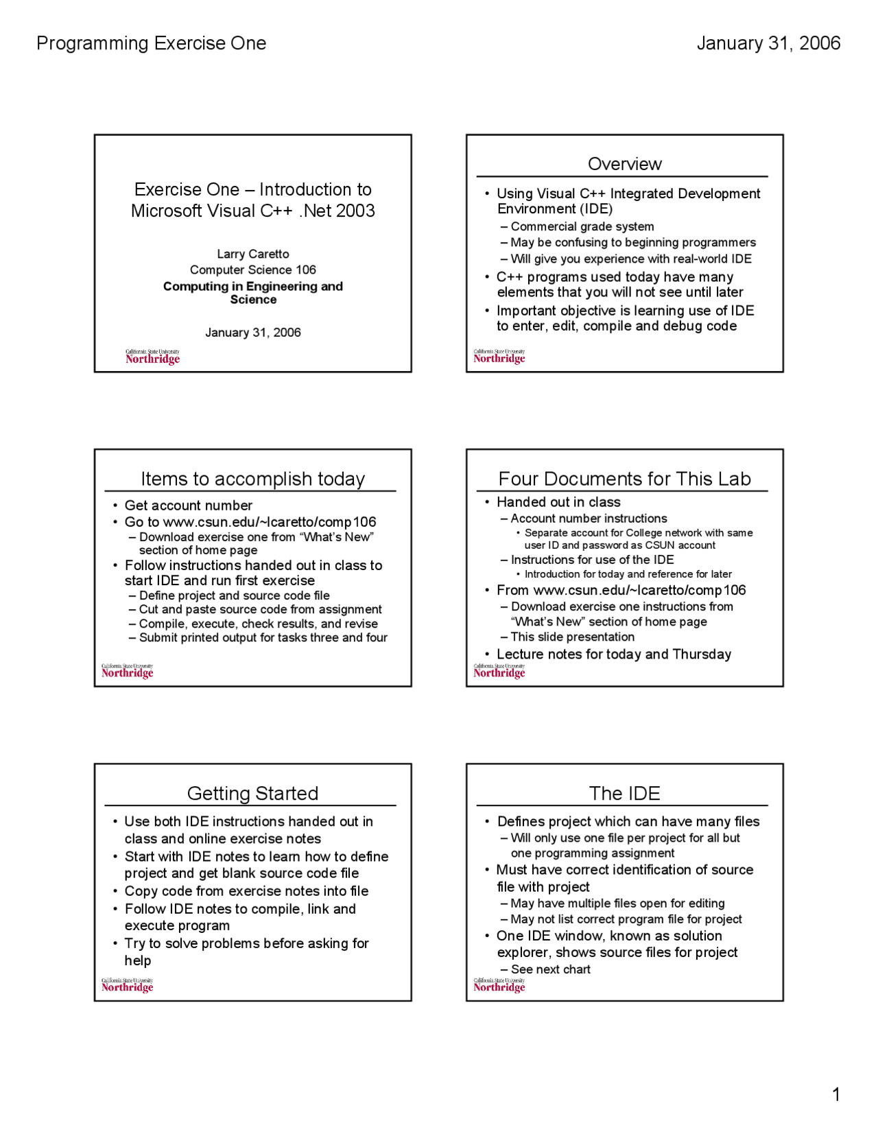 Introduction to MS Visual - Computing in Engineering and Science - Lab Slides - Docsity