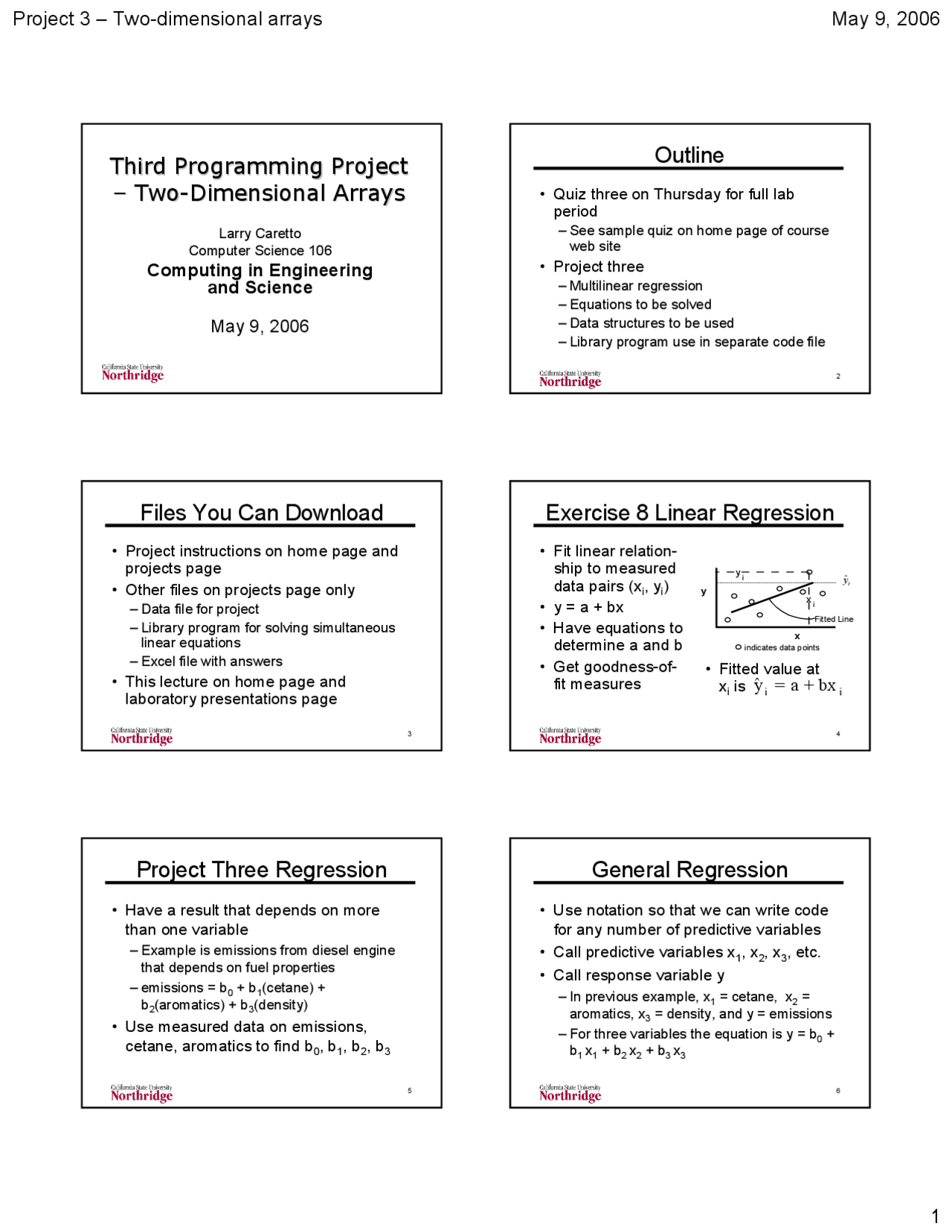 Project 3: Two-dimensional Arrays and Multilinear Regression | Slides ...