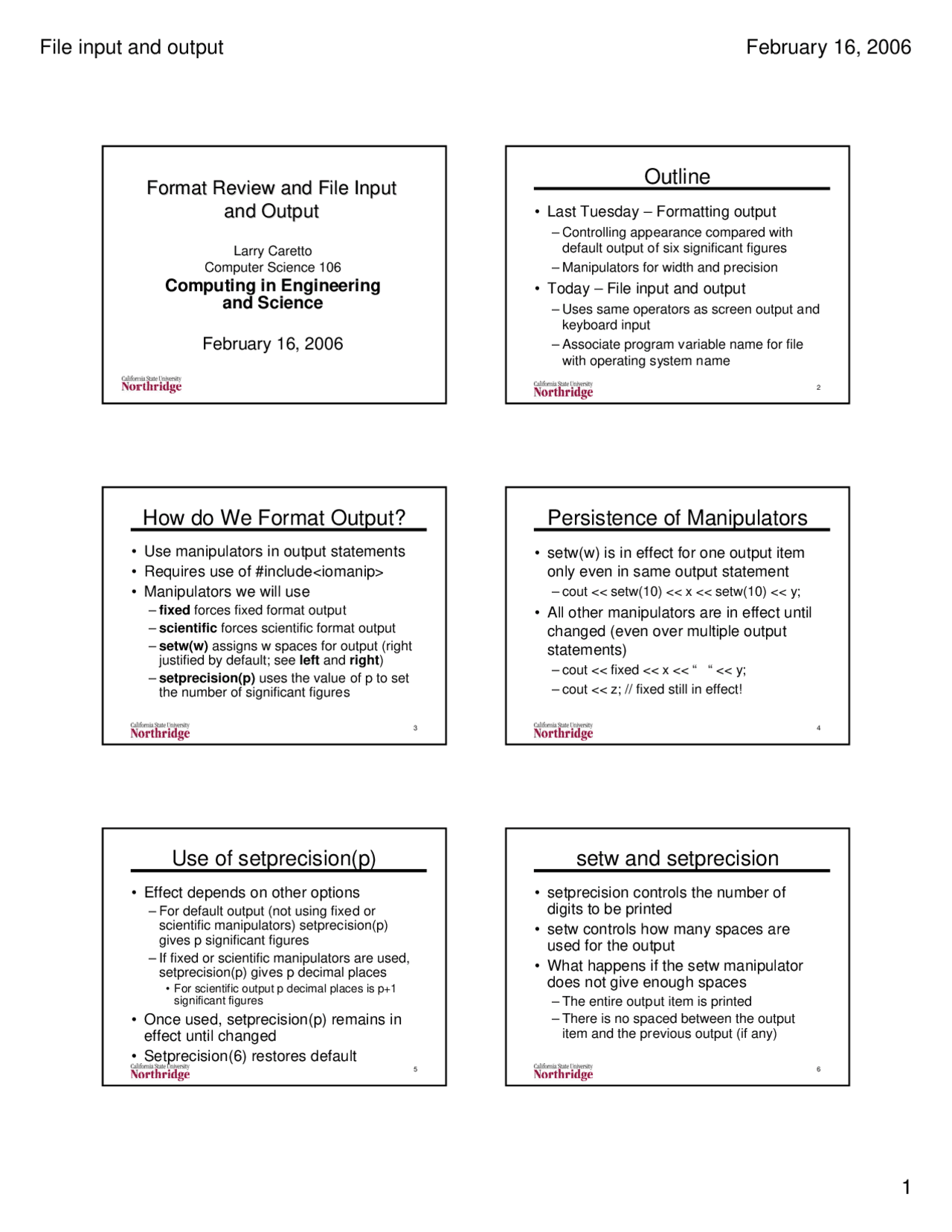 File Input And Output Computing In Engineering And Science Lecture Slides Docsity