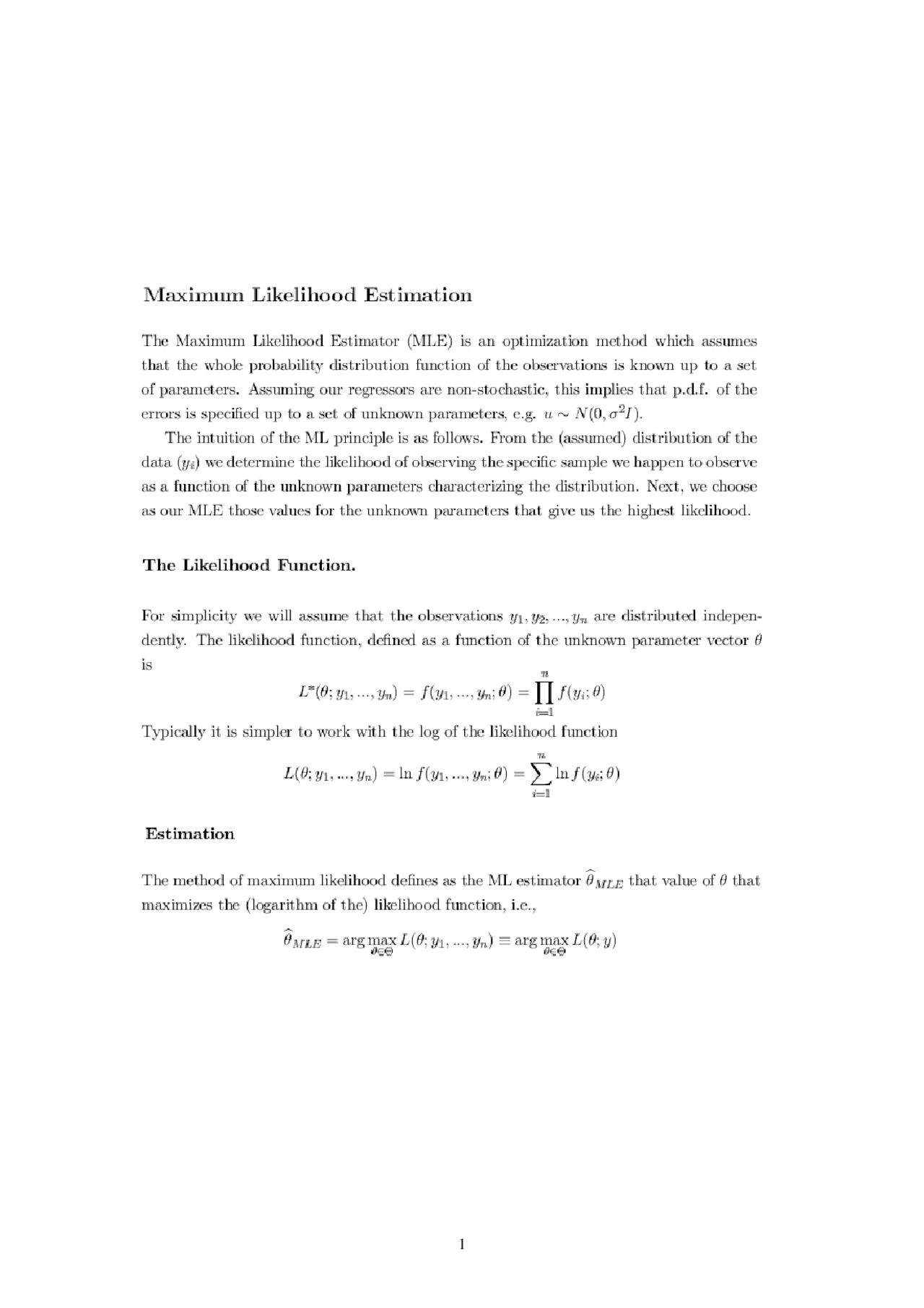 Maximum Likelihood Estimation - Econometrics - Lecture Notes | Study ...