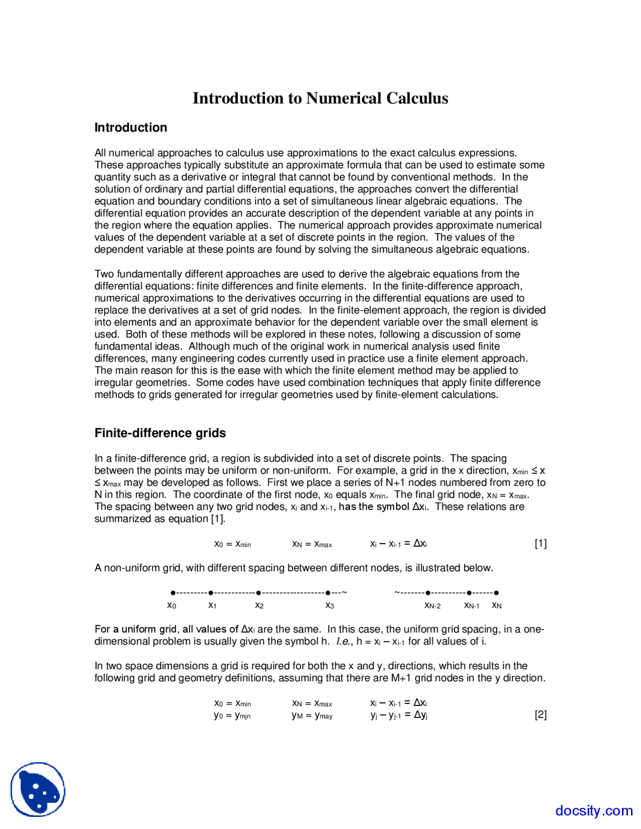Introduction To Numerical Calculus Seminar In Engineering Analysis