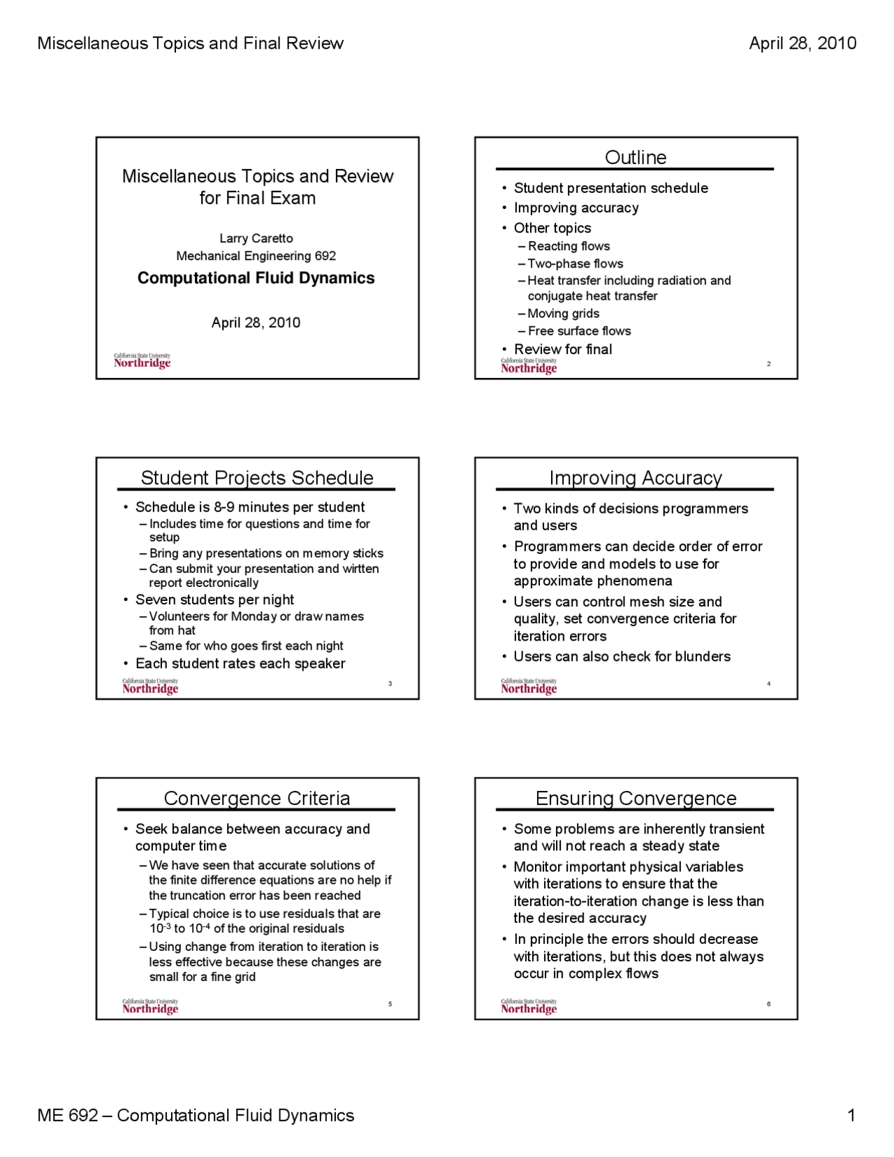 Convergence Criteria - Computational Fluid Dynamics - Lecture Slides - Docsity