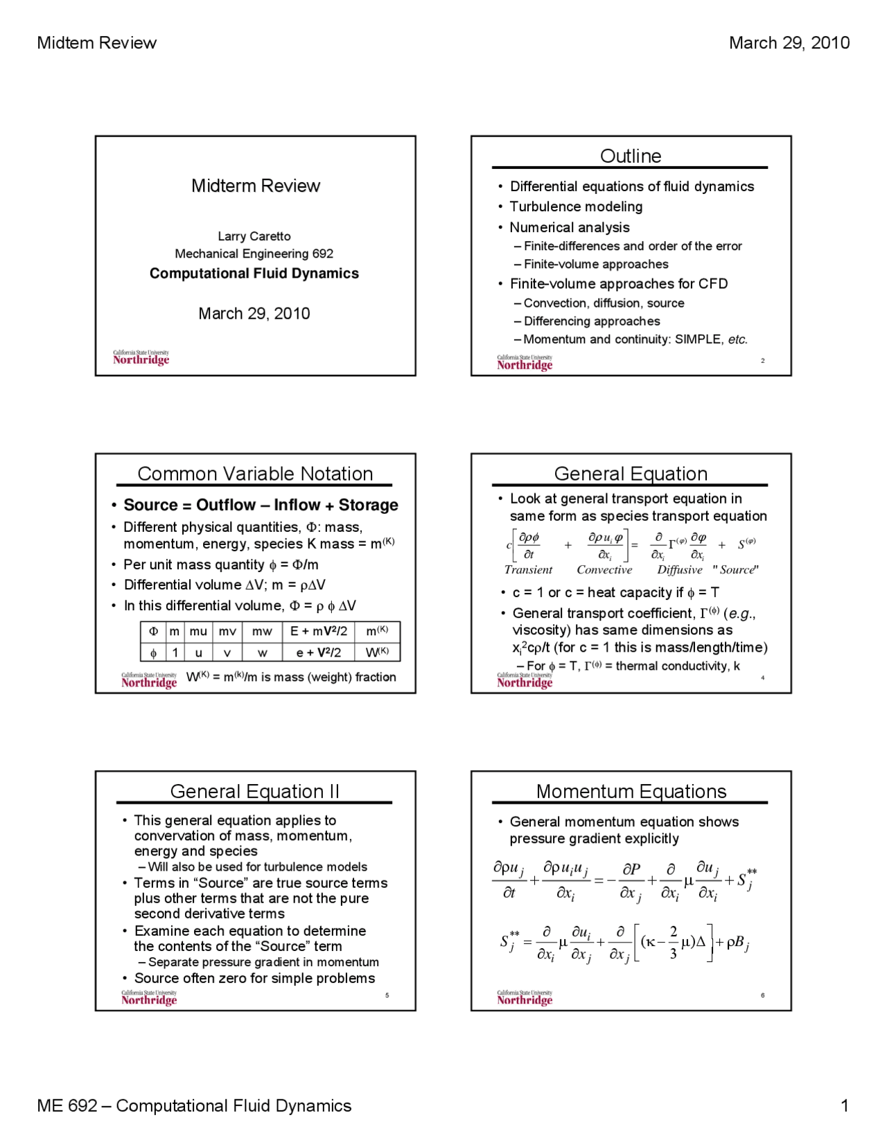Momentum Equations Computational Fluid Dynamics Lecture Slides