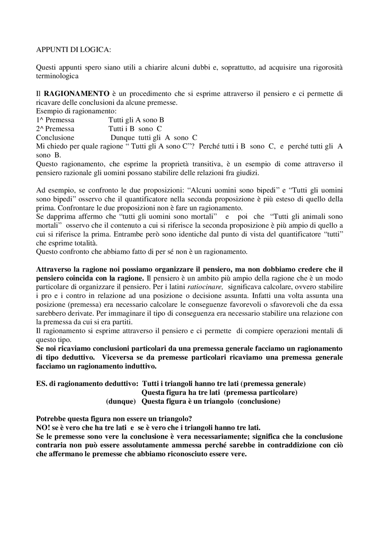 Appunti di Logica: Ragionamento Deduttivo e Induttivo | Appunti di Analisi Matematica I | Docsity