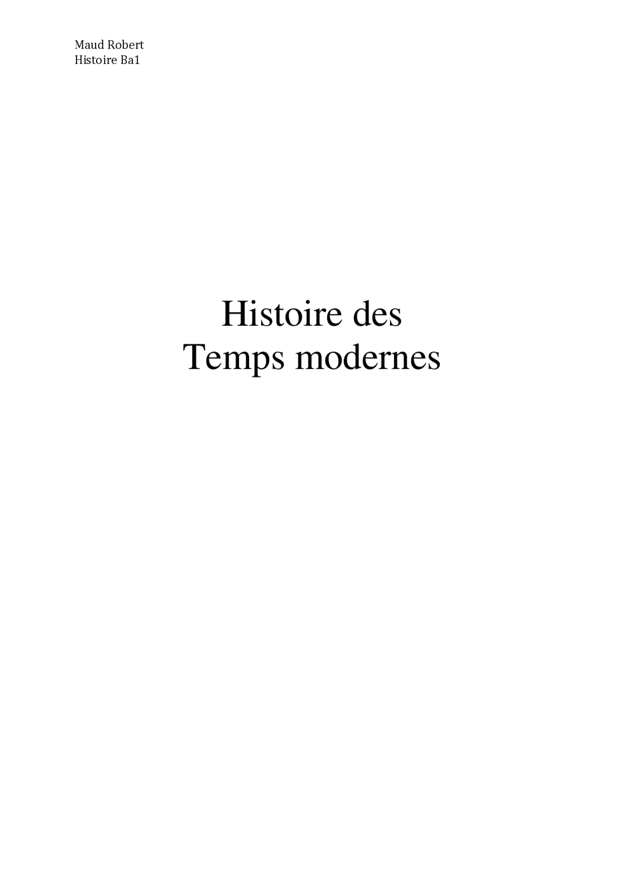 Notes Sur Lhistoire Des Temps Modernes 1° Partie Docsity