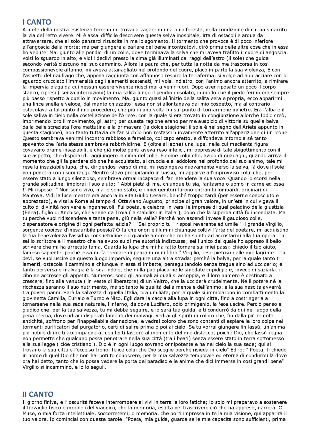 Parafrasi Divina Commedia Canti Scelti Docsity