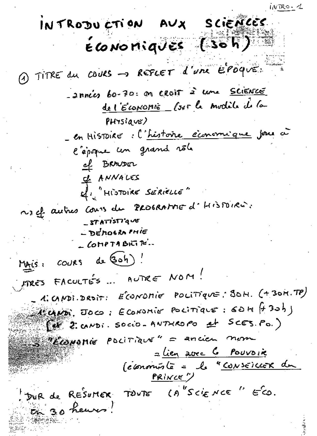 Notes Sur Lintroduction Aux Sciences économiques 1° Partie Docsity