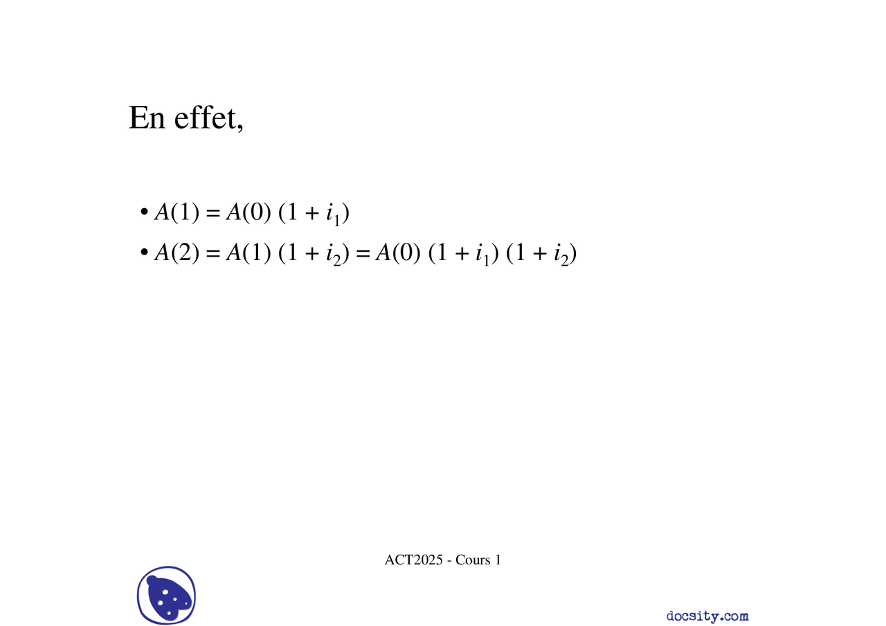 Notes Sur Le Thème Des Mathématiques Financières 3° Partie Docsity