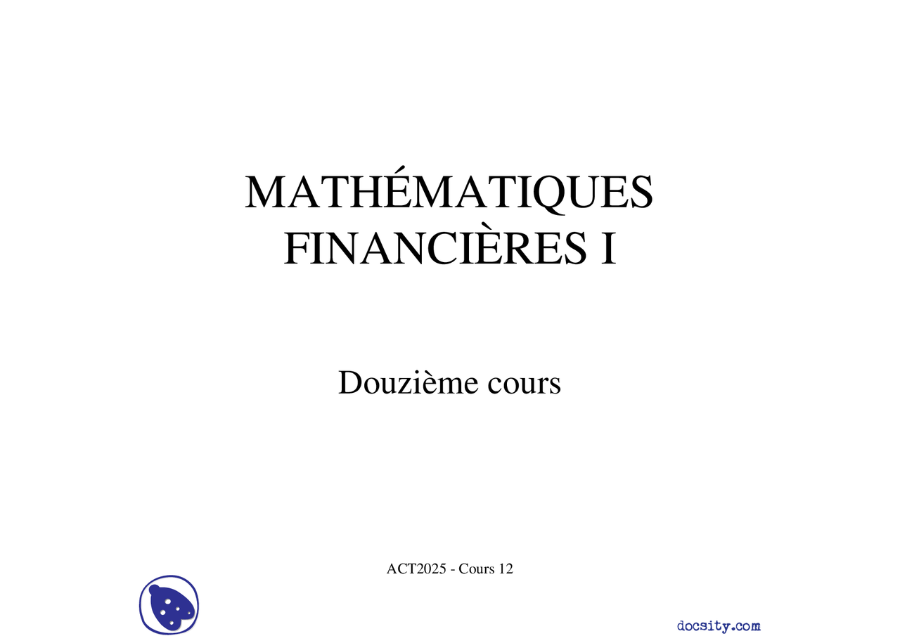 Mathématiques Financières Annotations 1° Partie Docsity