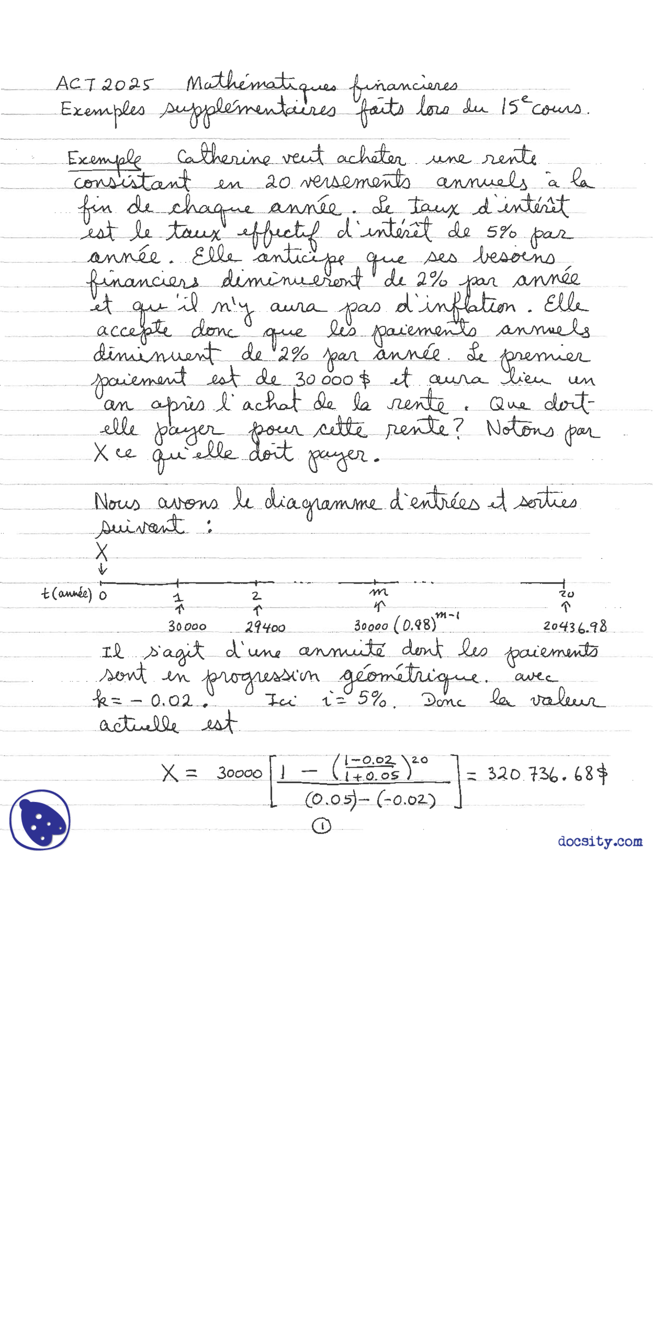Notes Sur Les Exercices De Mathèmatiques Financières Docsity