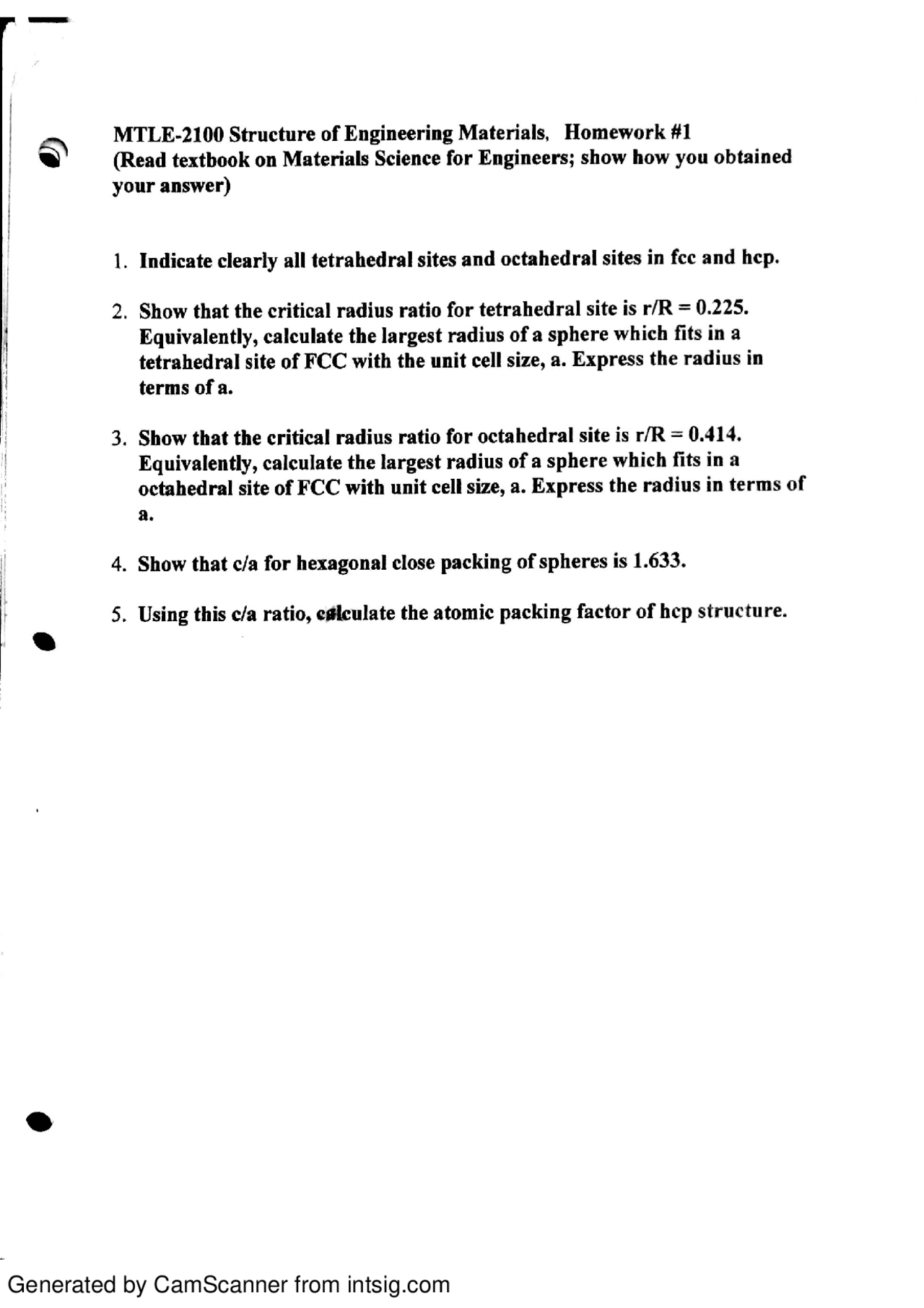 Structure Of Engineering Material In Homework 1 Mtle 2100 Docsity