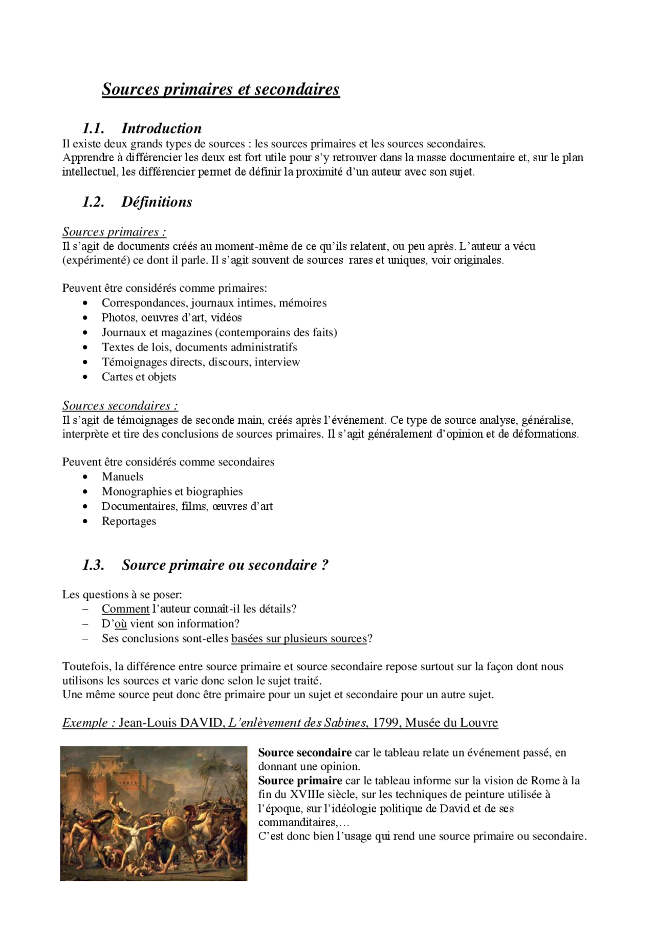 Notes Sur Les Sources Primaires Et Secondaires Docsity