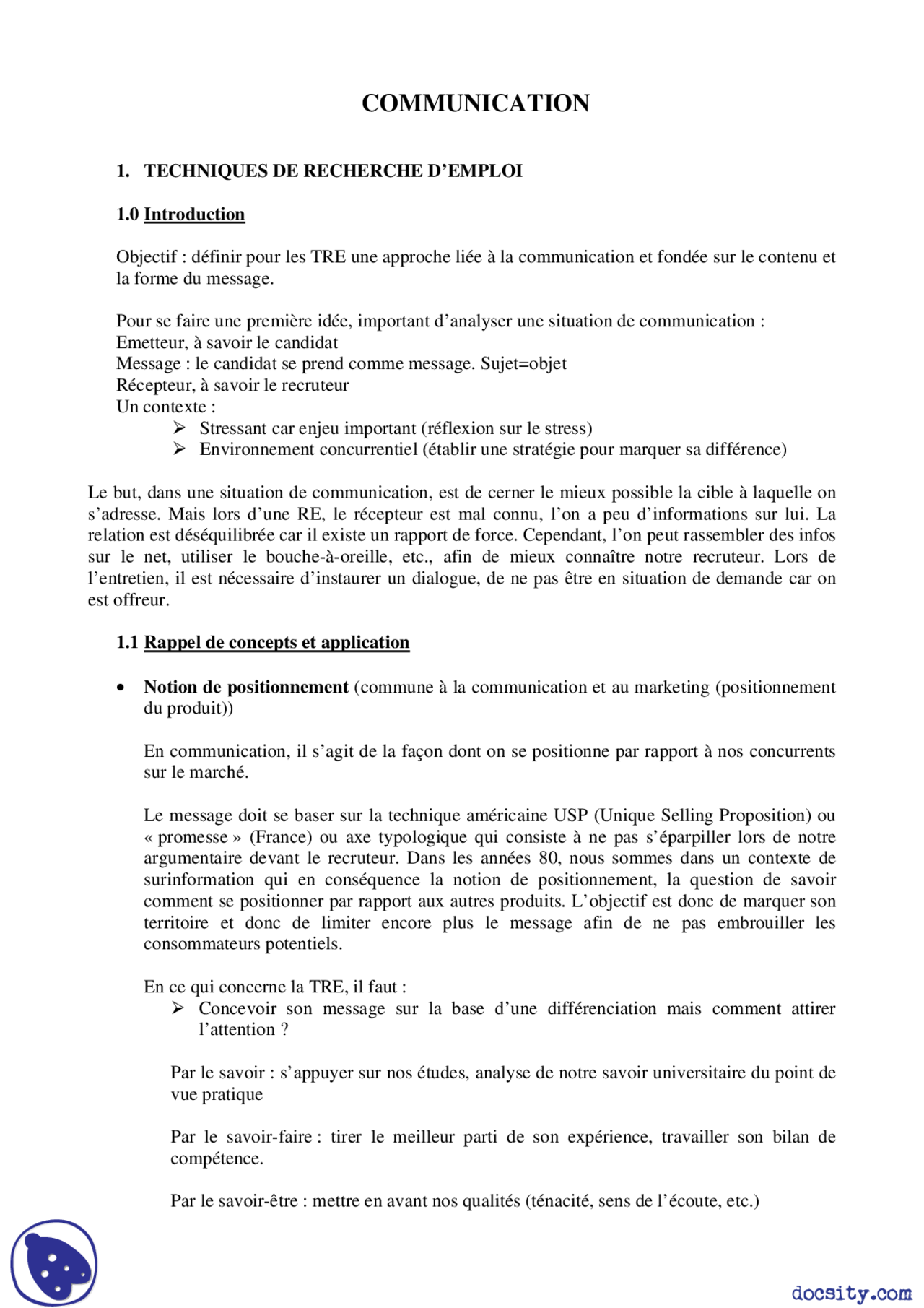 Notes Sur Les Principes De Communication 1° Partie Docsity
