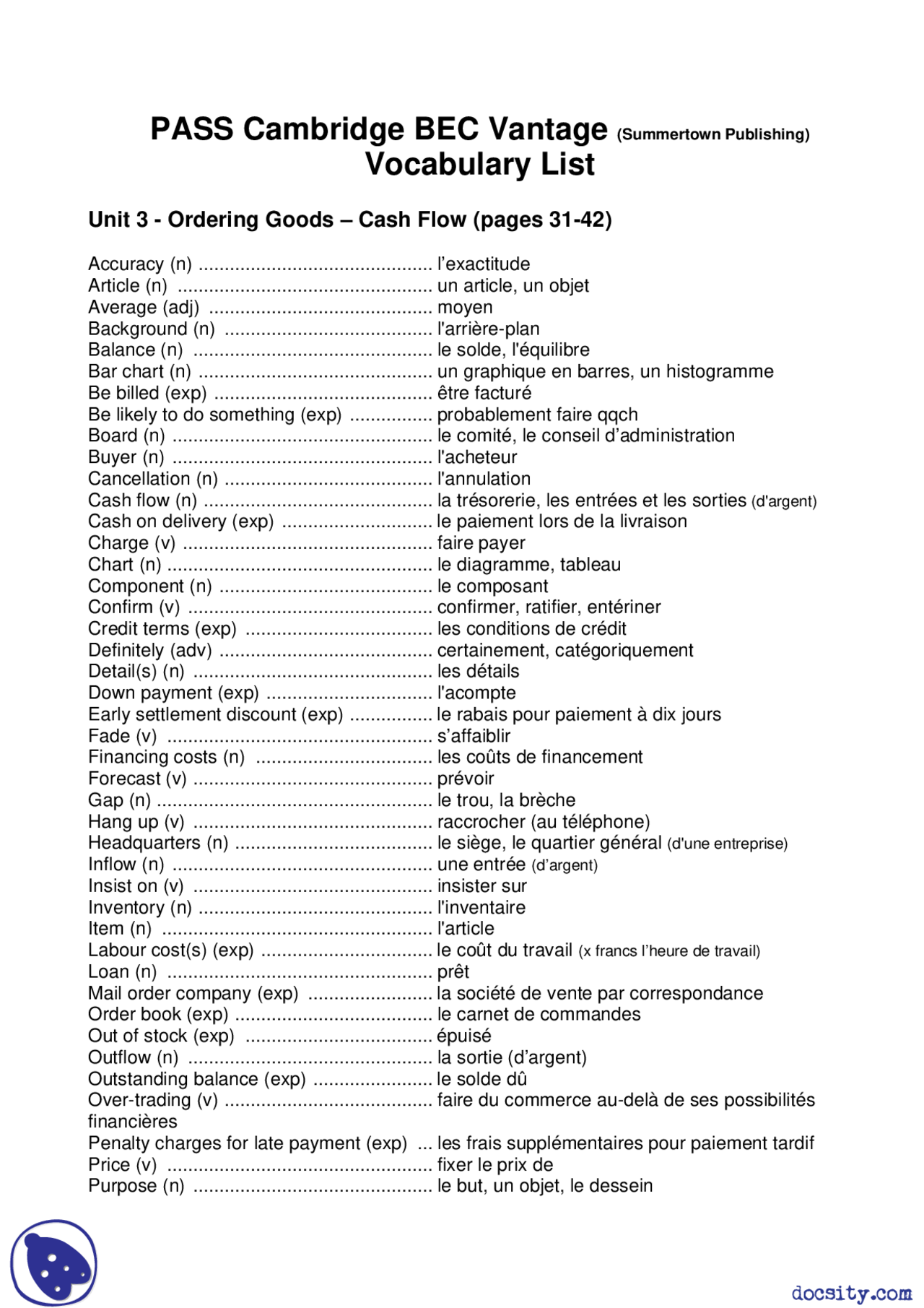 Notes Sur Le Vocabulaire Anglais 3° Partie Docsity