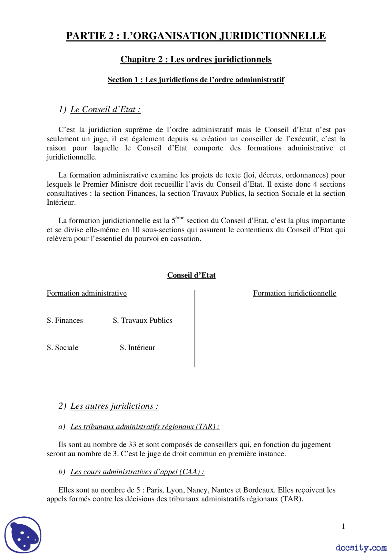 Notes Sur Lorganisation Juridictionnelle 2° Partie Docsity