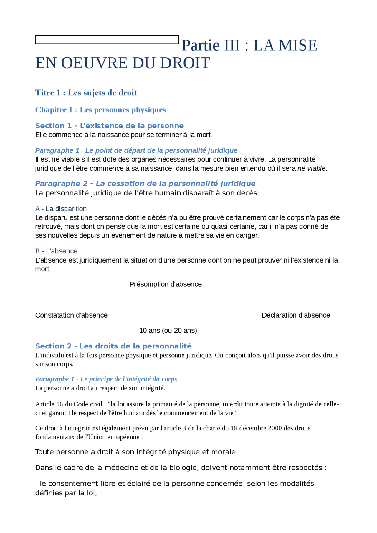 Notes Sur Les Personnes Physiques Docsity