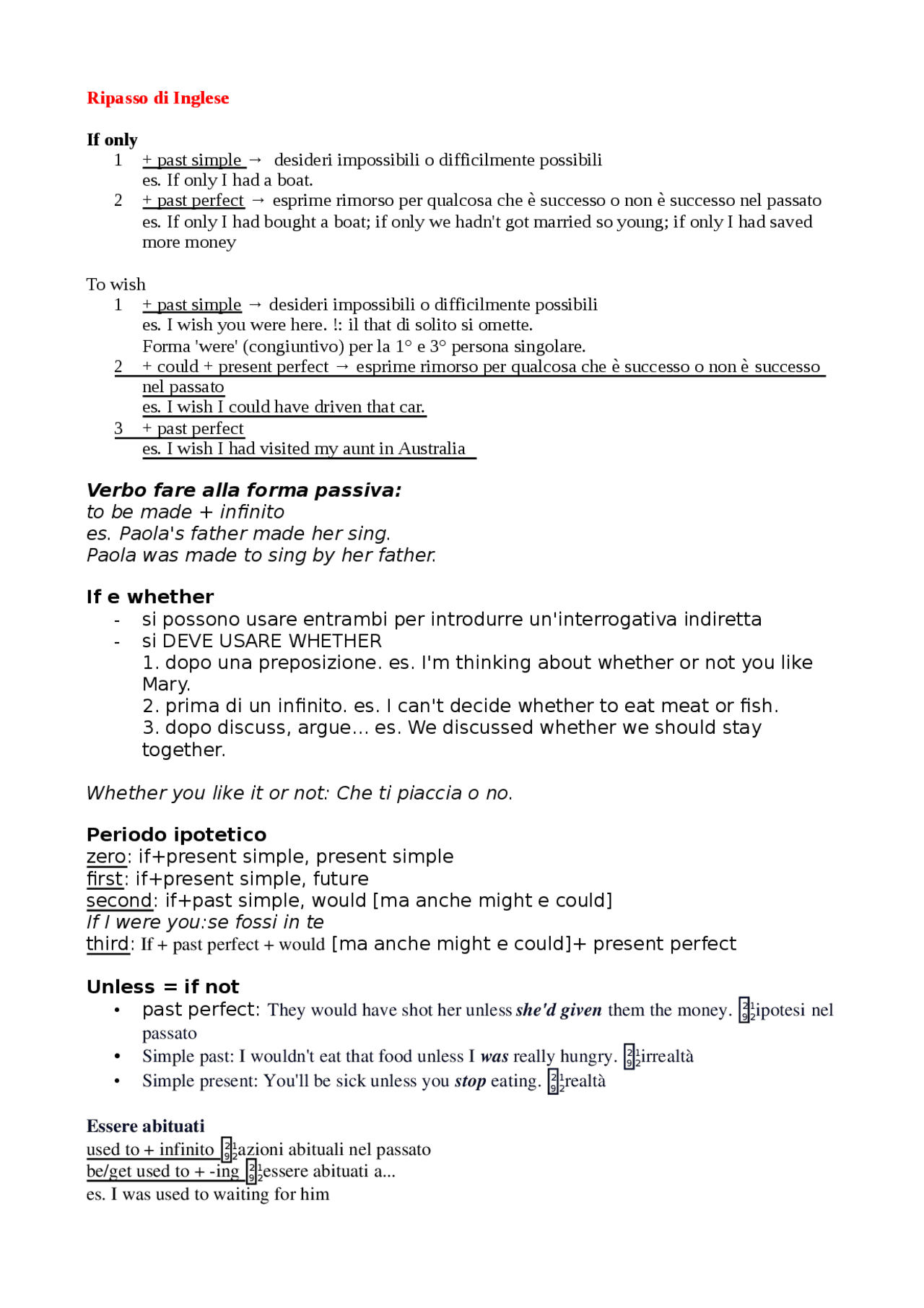 Inglese Ripasso Docsity