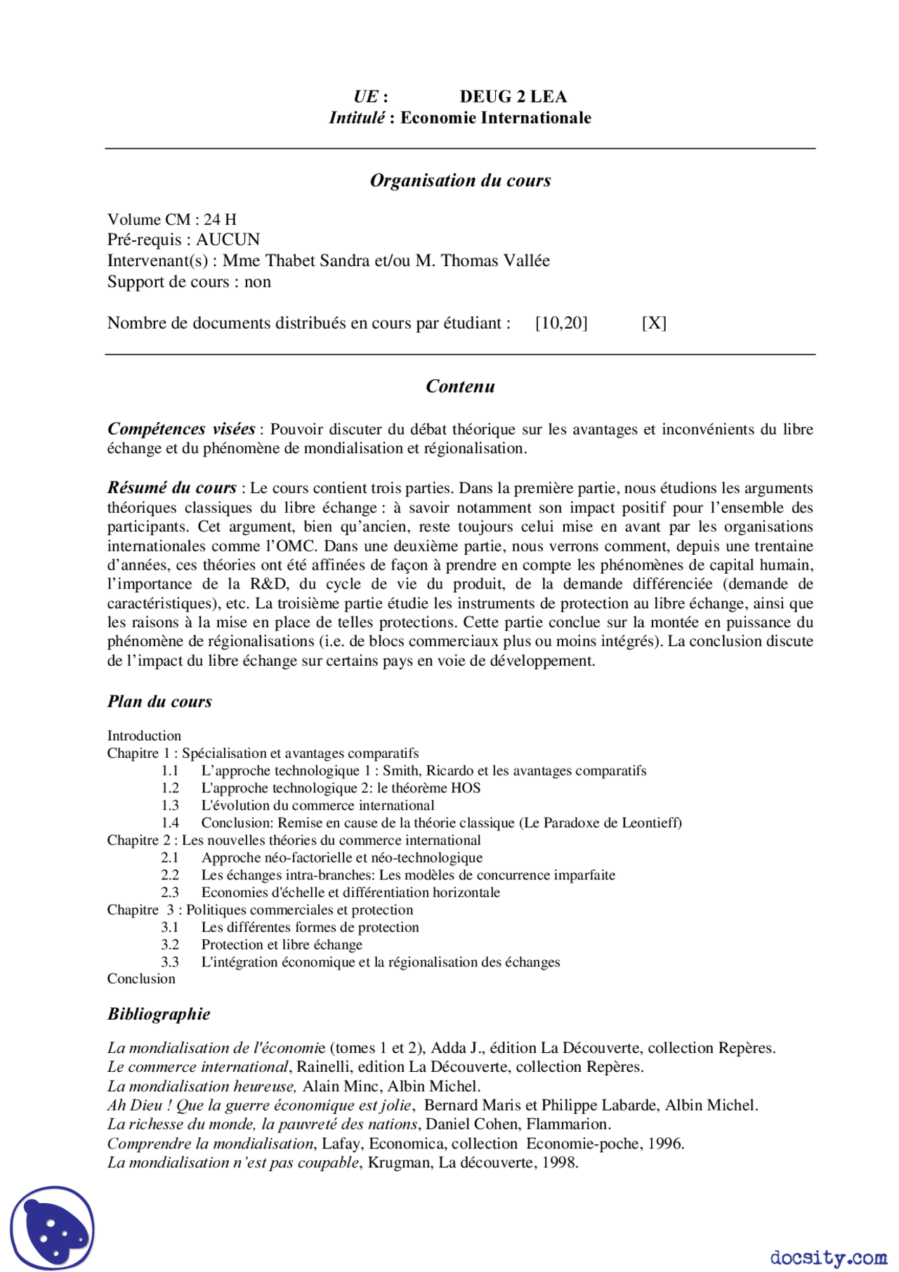 Notes Déconomie Internationale Docsity