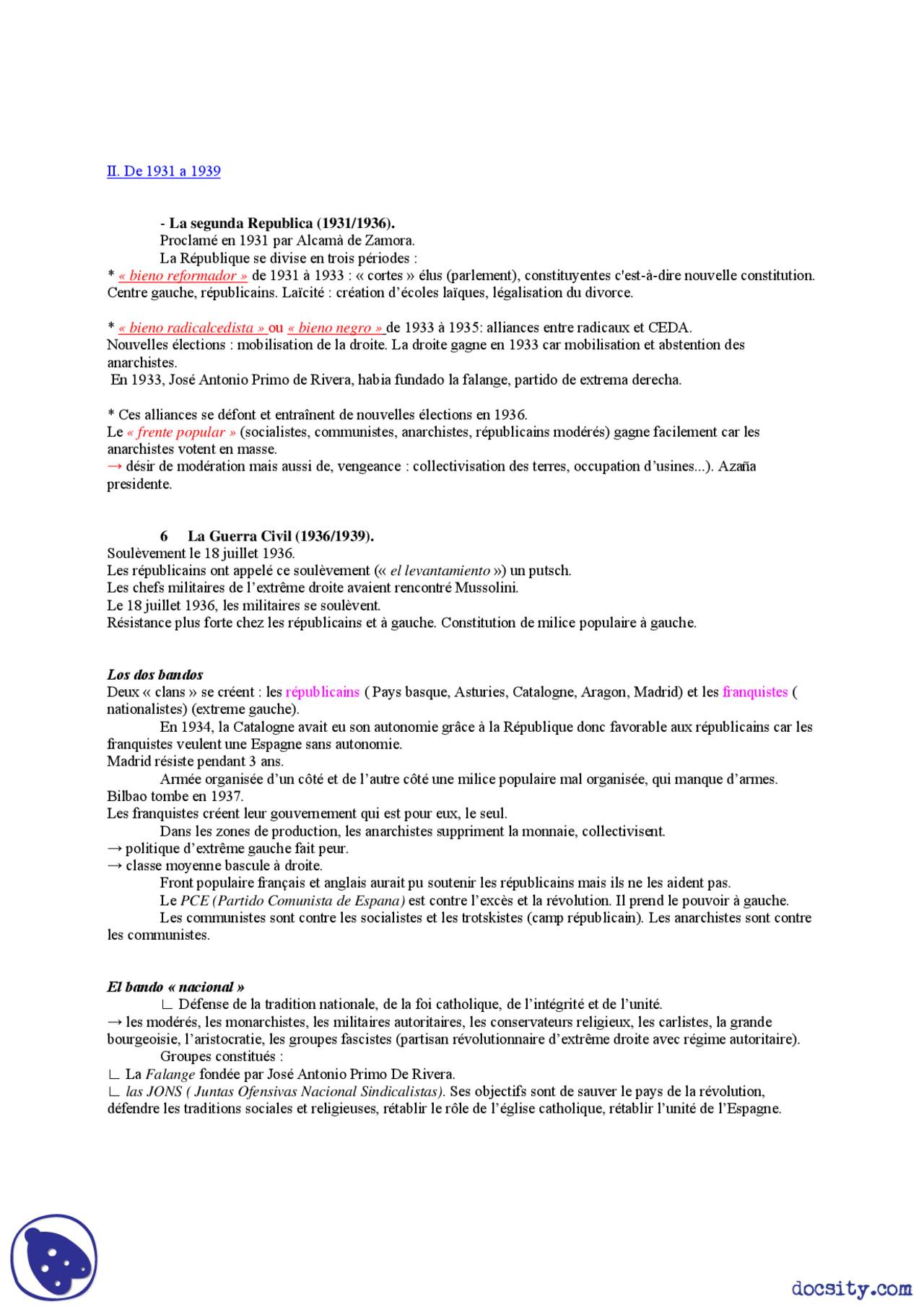 Notes Sur La Civilisation Espagnole 3° Partie Docsity