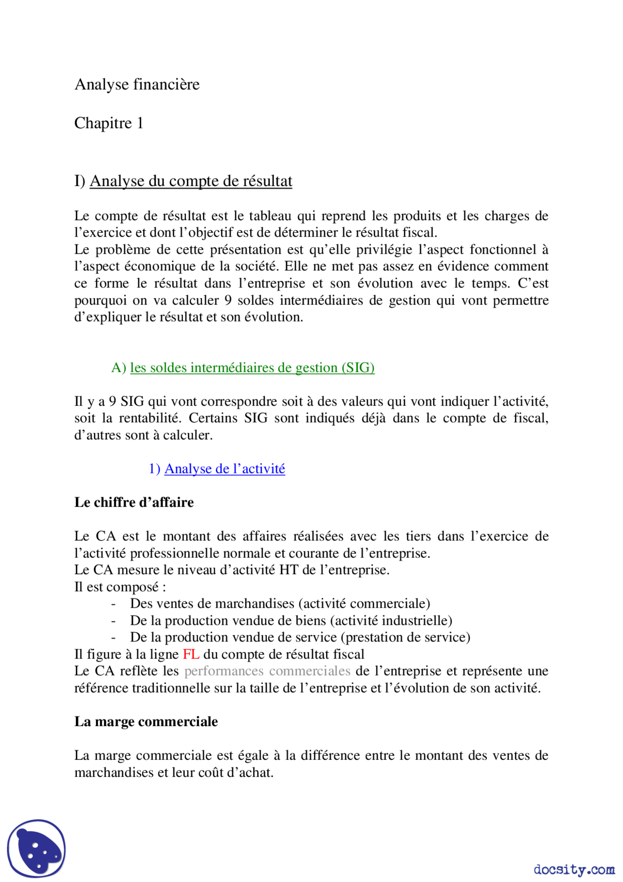 Notes sur l'analyse financière - 1° partie | Notes Gestion des affaires ...