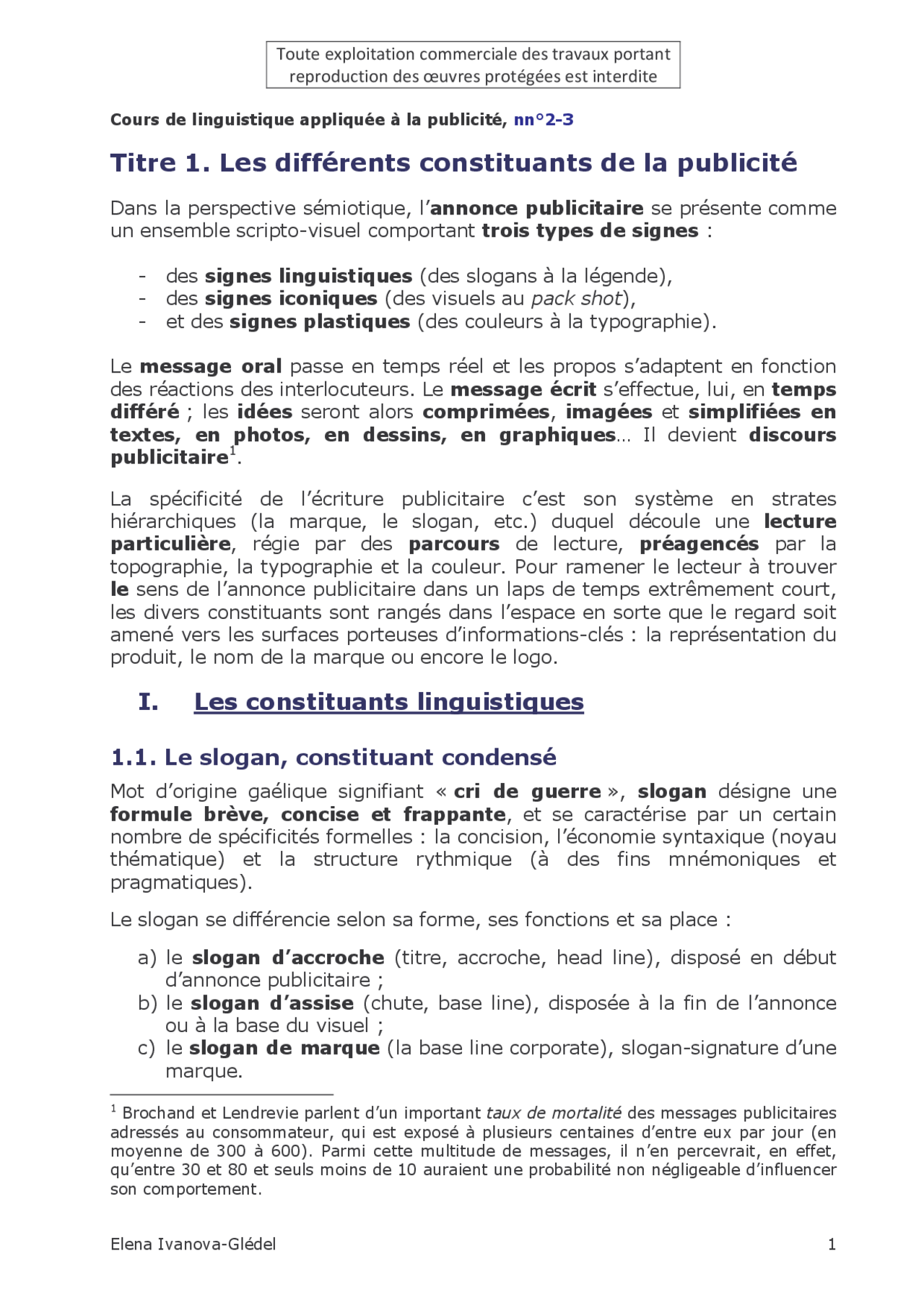 Notes Sur La Linguistique Appliquée à La Publicité 1° Partie Docsity