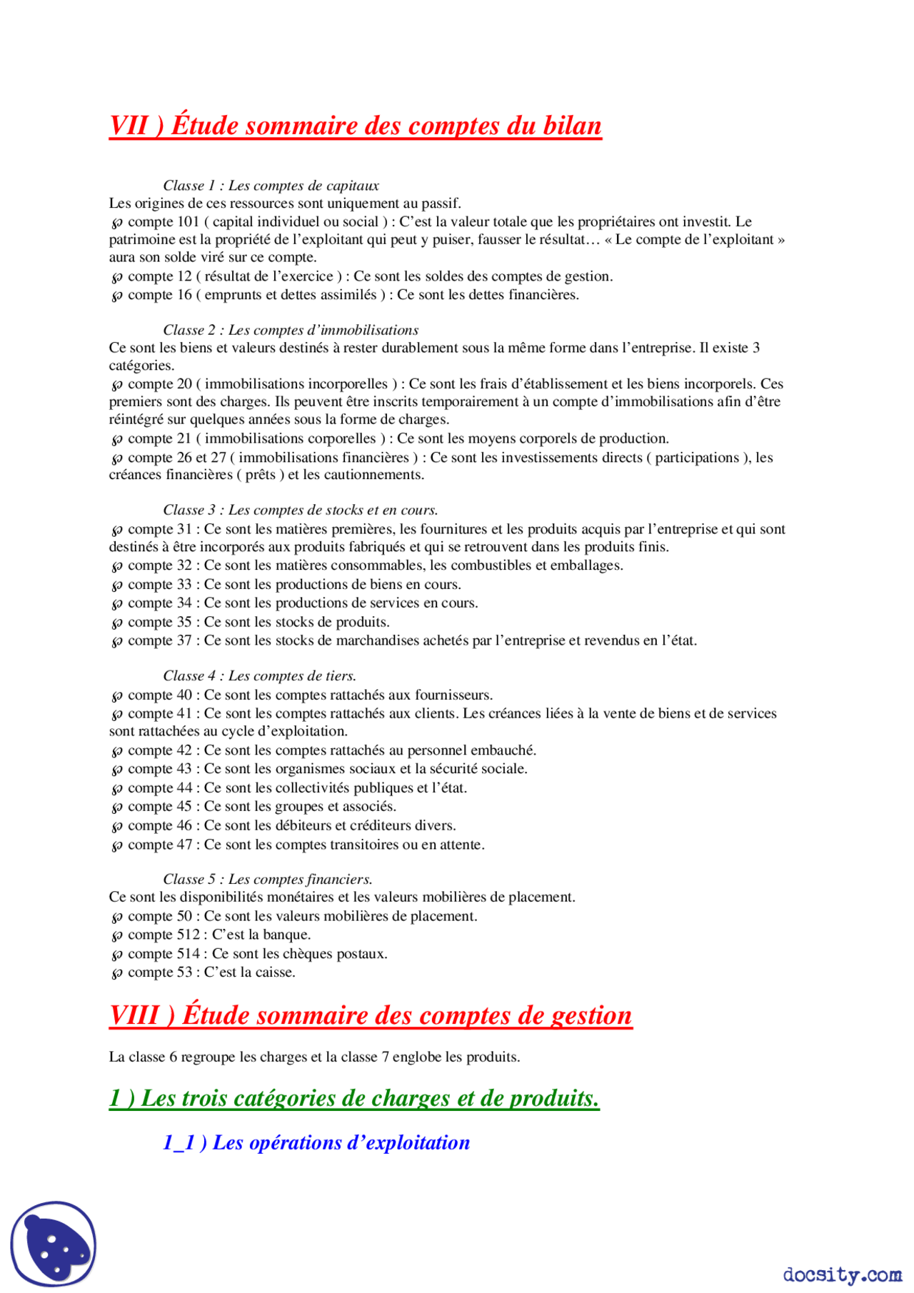 Notes Sur La Gestion Des Comptes Du Bilan Docsity