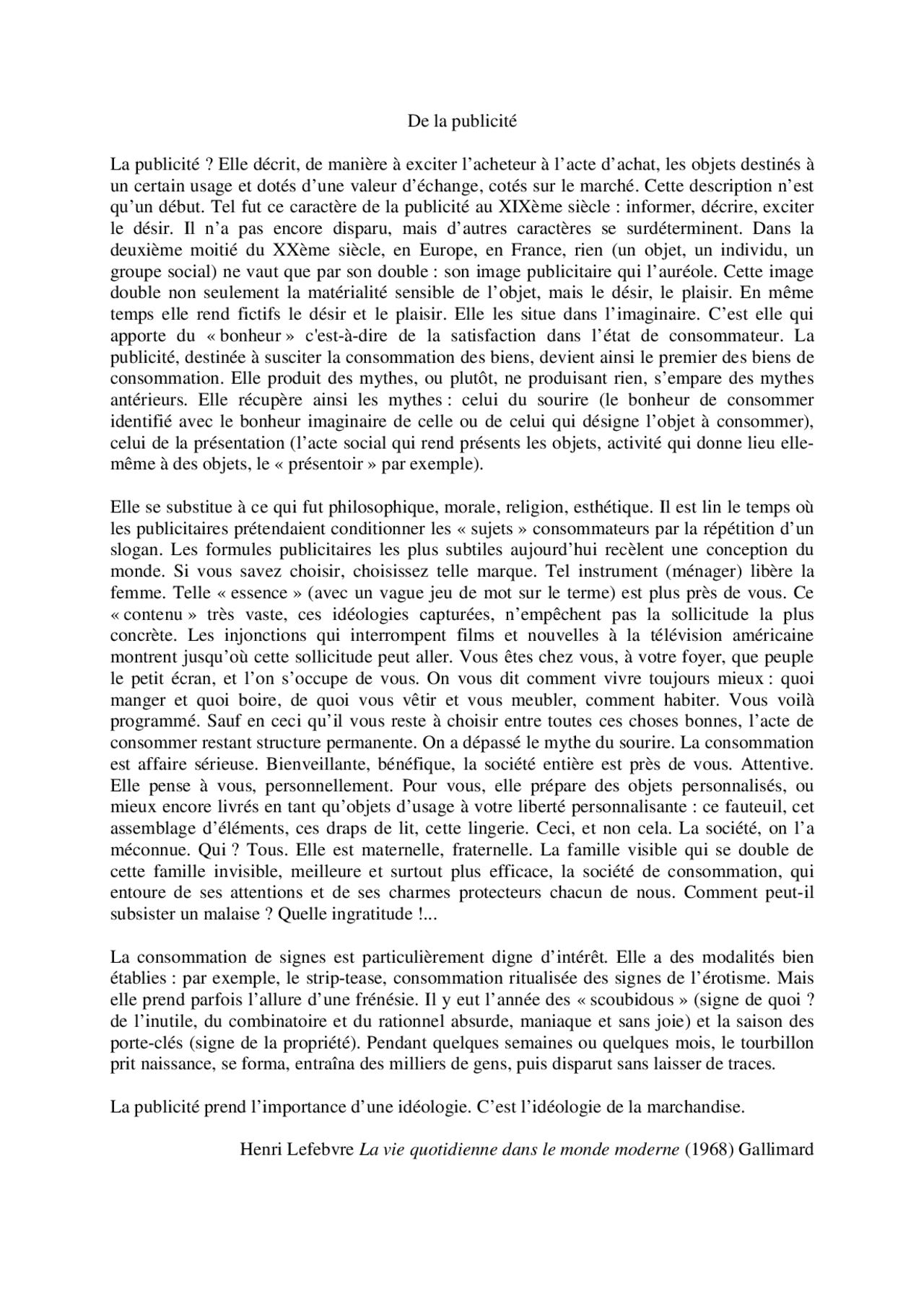 Notes Sur Le Thème De La Publicité Docsity