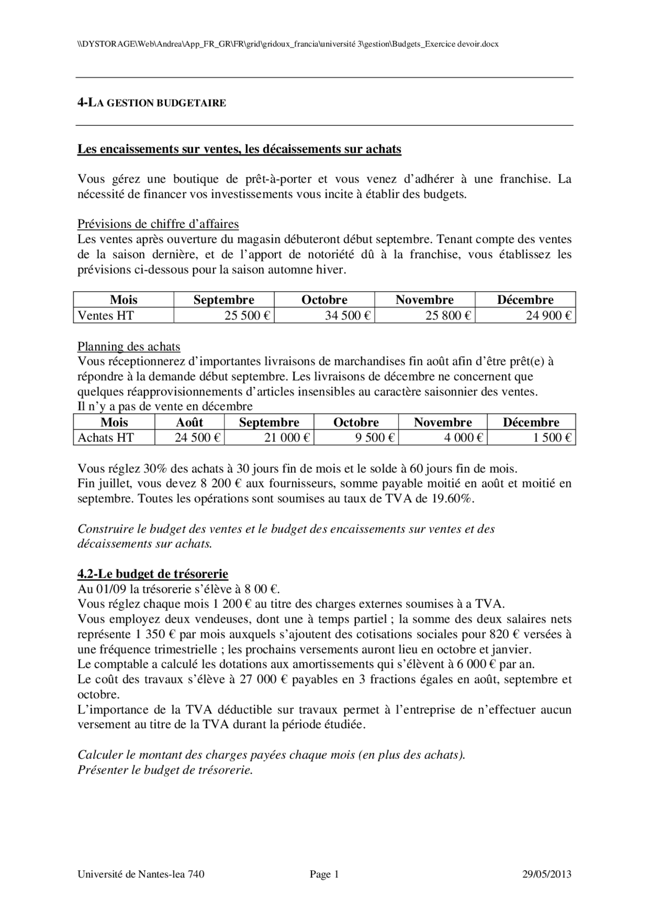 Notes Sur Les Principes De La Gestion Budgetaire Notes Gestion Des