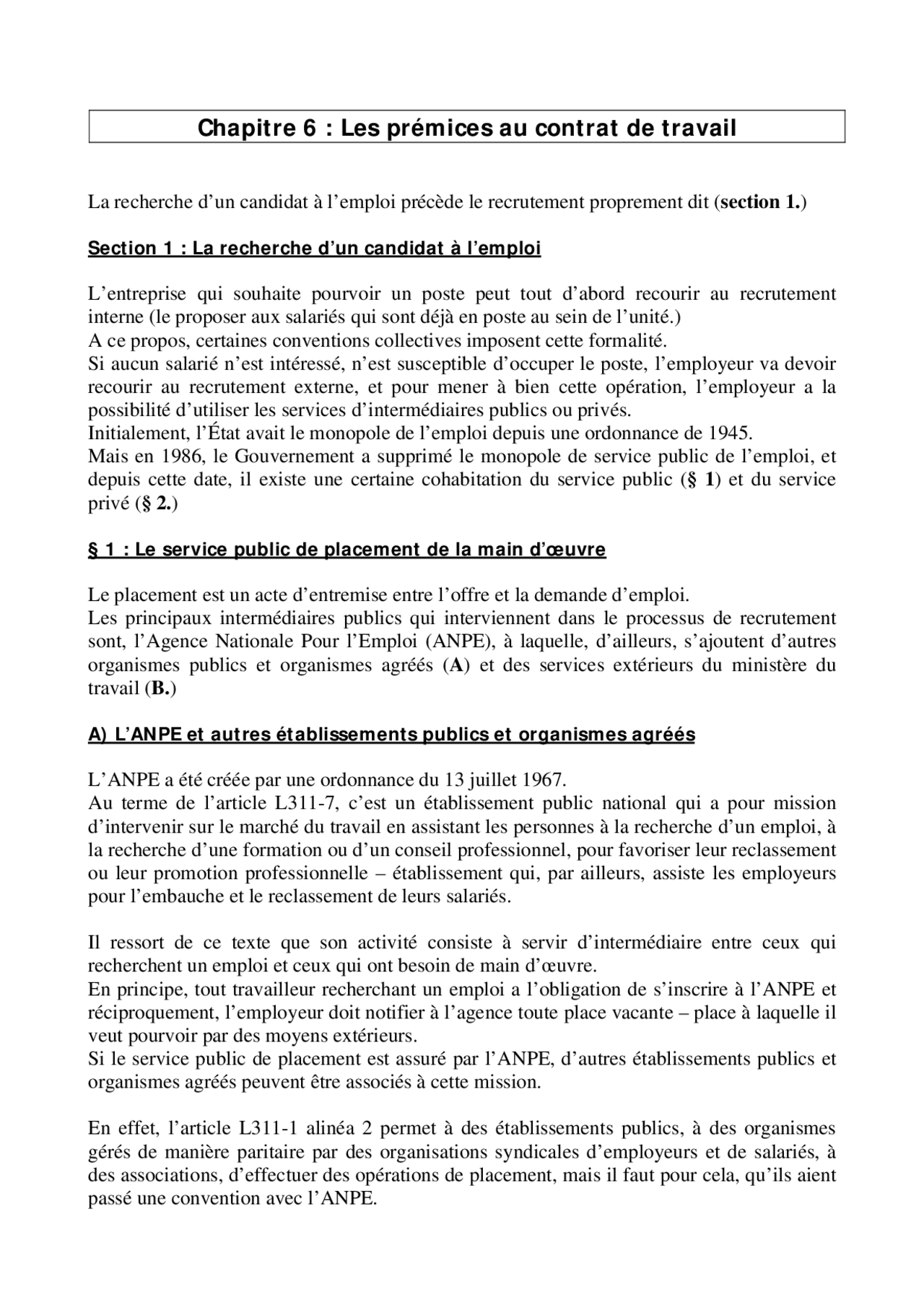 Notes Sur Les Prémices Au Contrat De Travail Docsity