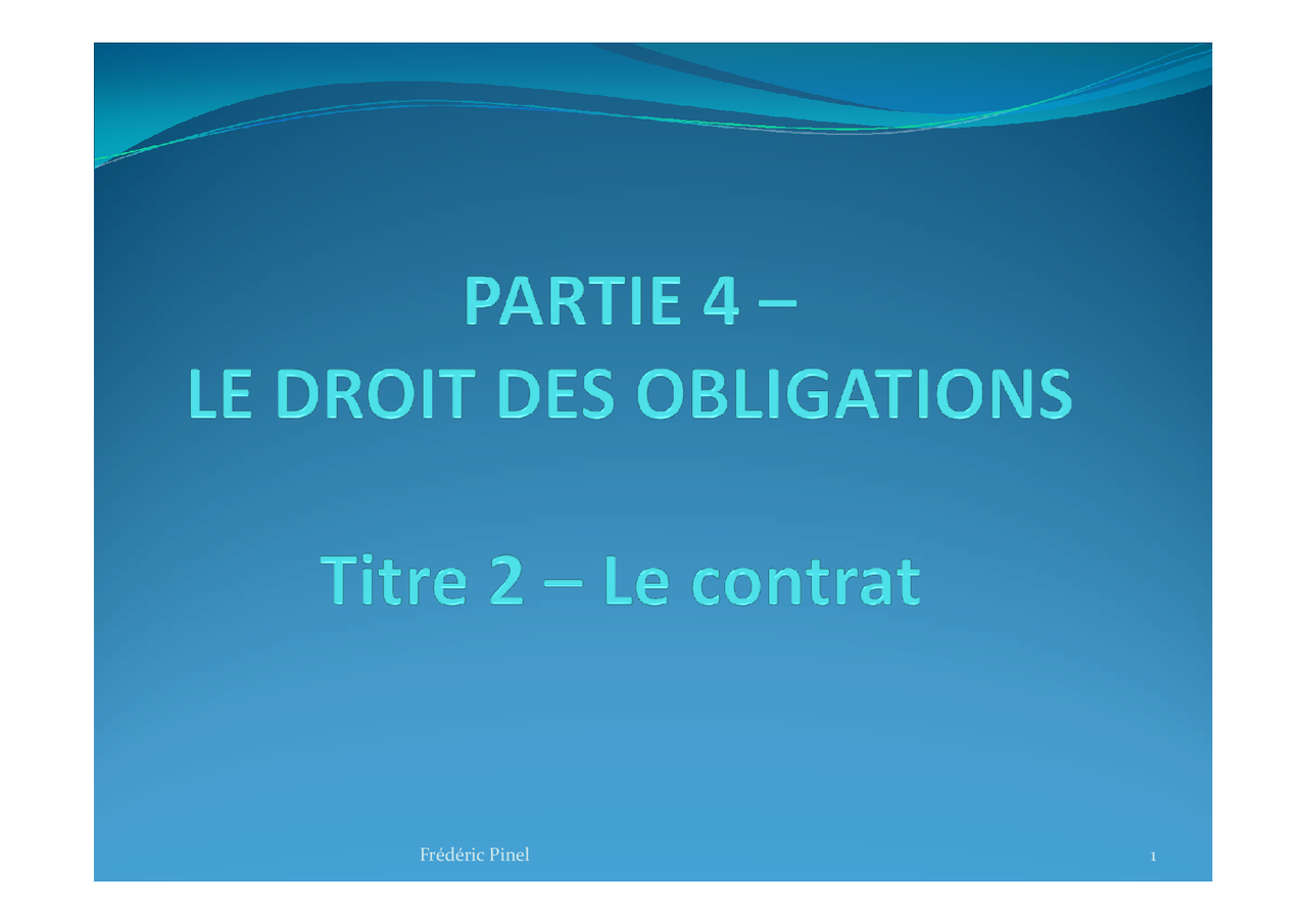Notes Sur Le Contrat 1° Partie Docsity