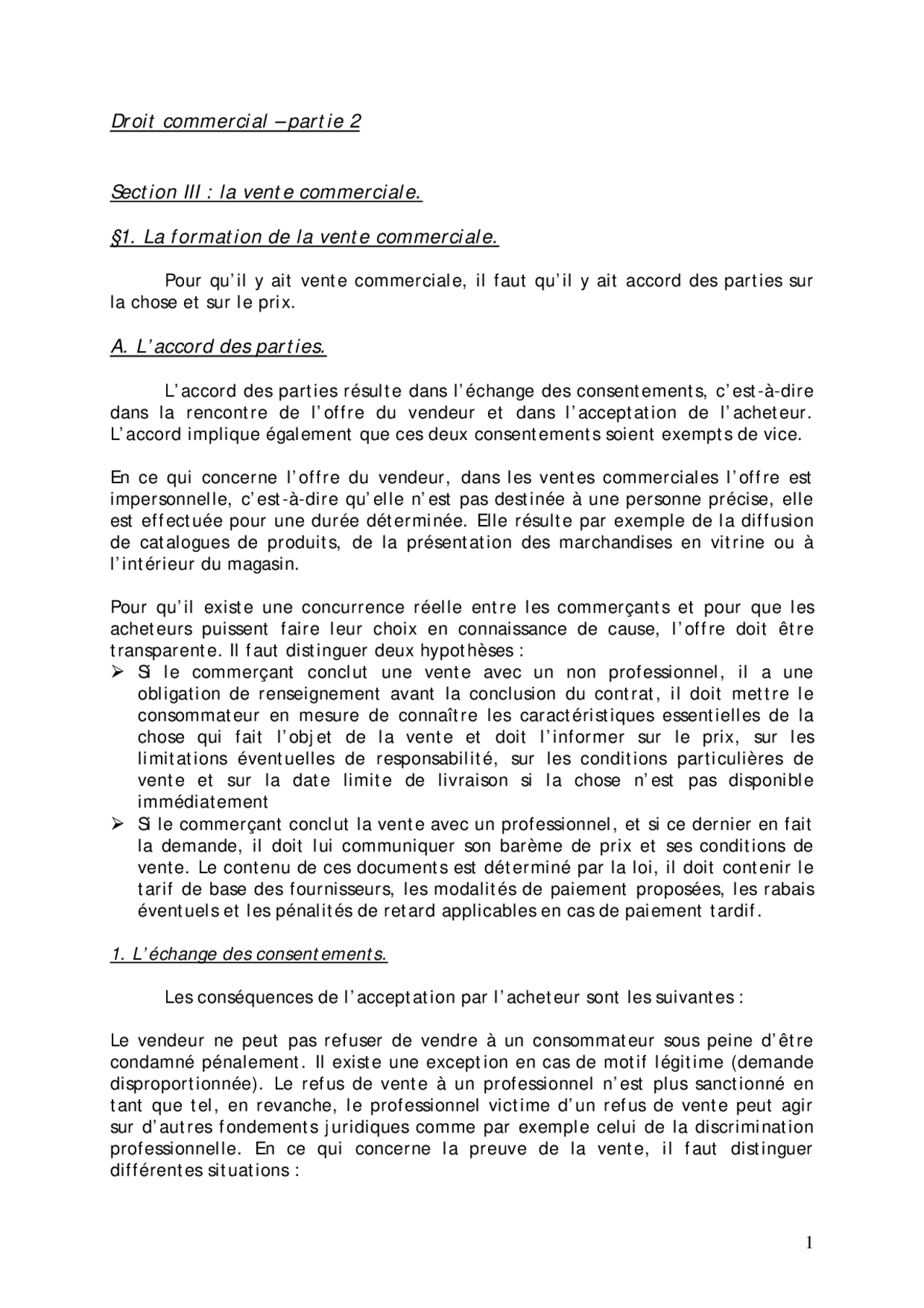 Notes Sur Le Droit Commercial Docsity