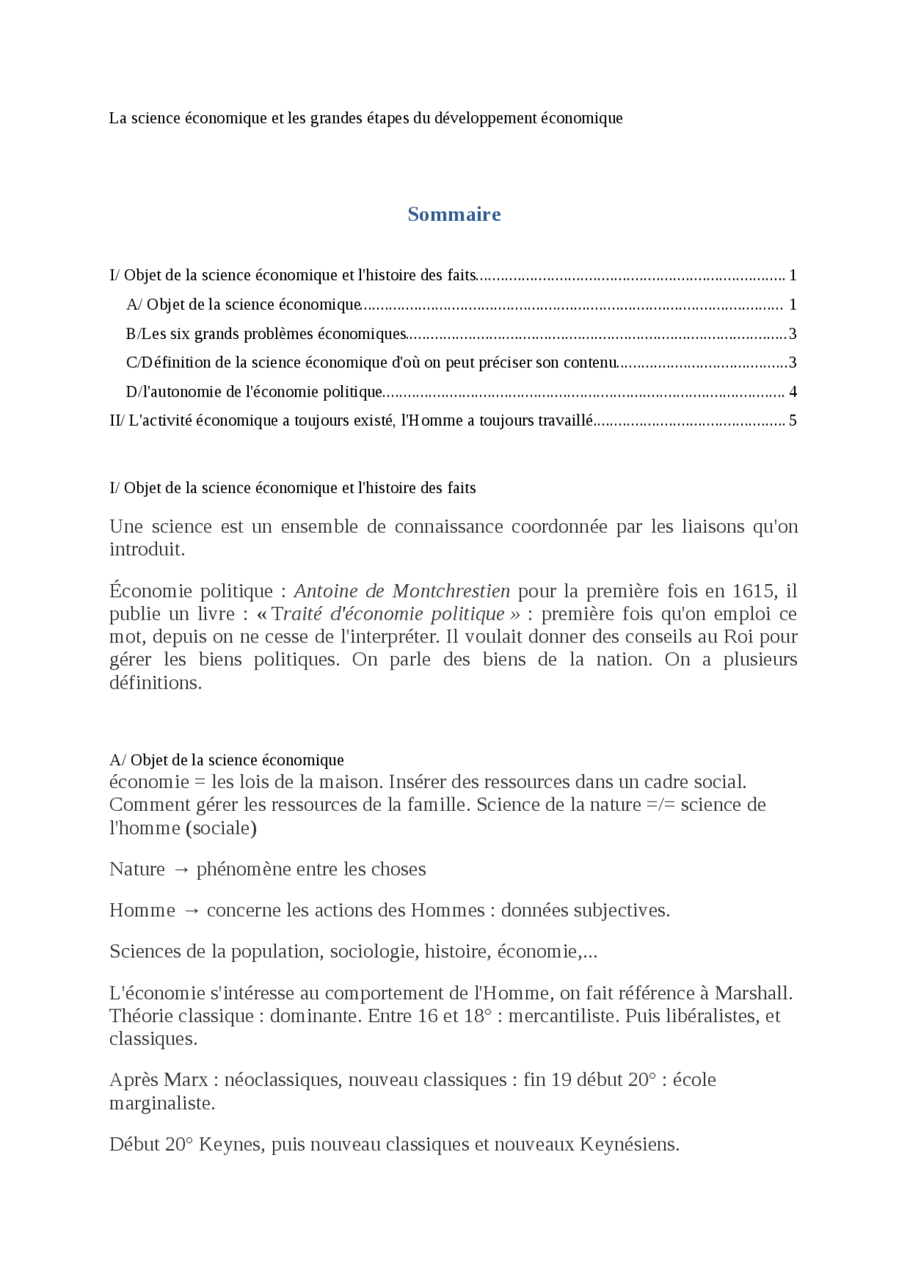 Notes sur la science économique et les grandes étapes du développement ...