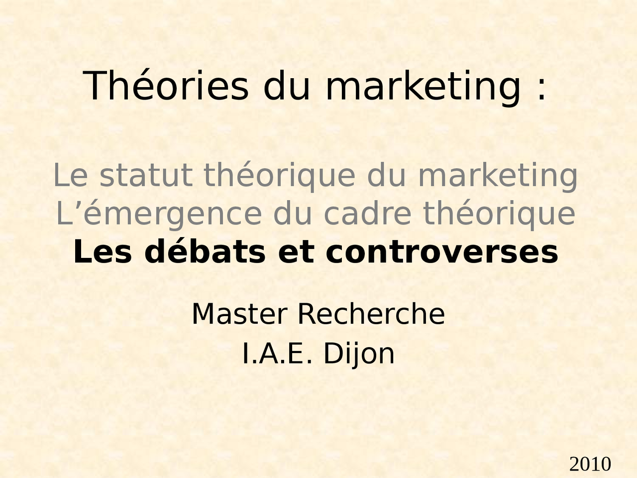 Notes Sur Le Thème Des Théories Du Marketing Docsity