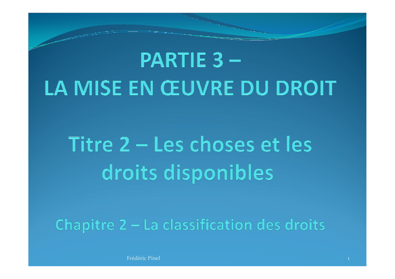 Notes Sur La Classification Des Droits 1° Partie Docsity