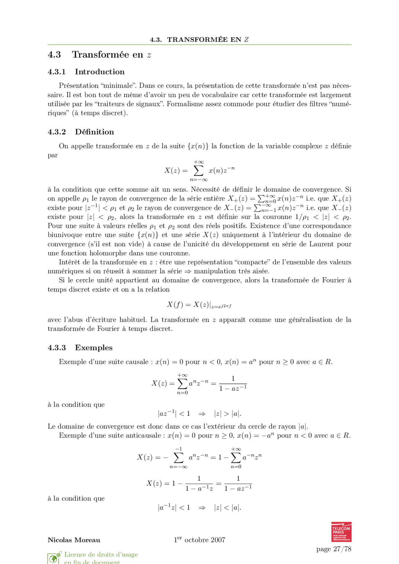 Notes Sur Les Bases Du Traitement Du Signal 2° Partie Docsity